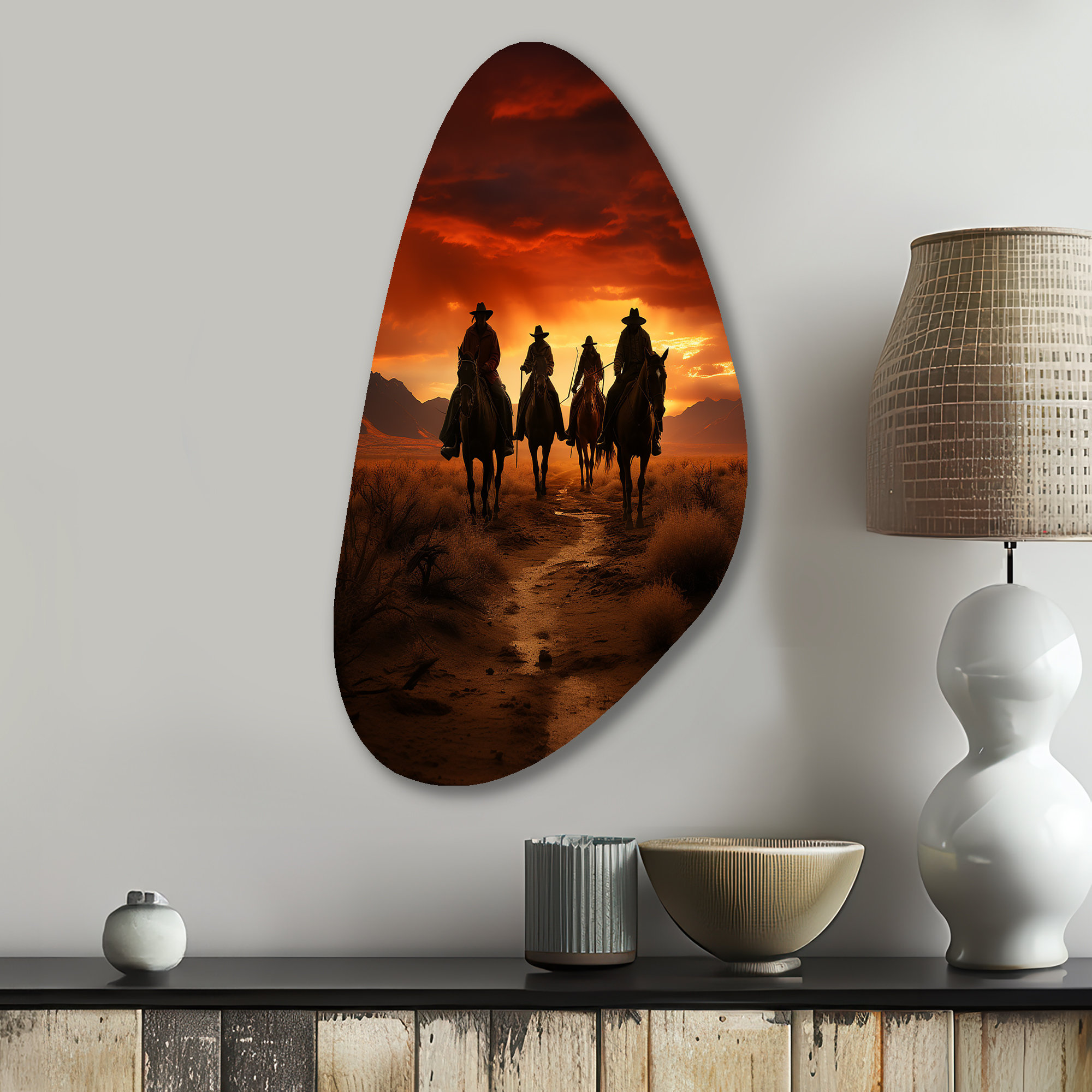 Design Art Western Sunset Riders - Western Fall Shape Assymterical ...