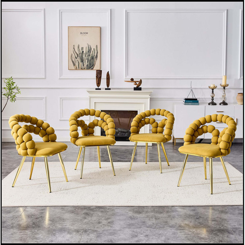 Mercer41 Set Of 4 Yellow Puffy Bubble Chair Ball Chain Chair Velvet ...