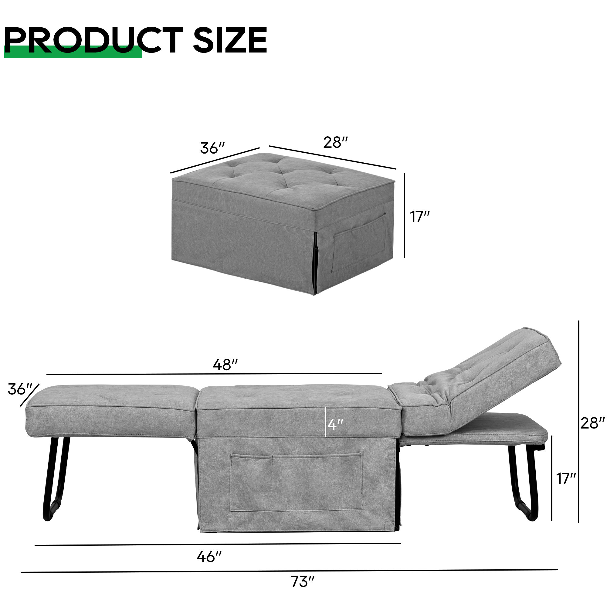 Ebern Designs 73" Upholstered Convertible Sleeper Sofa, 4 In 1 Sleeper ...