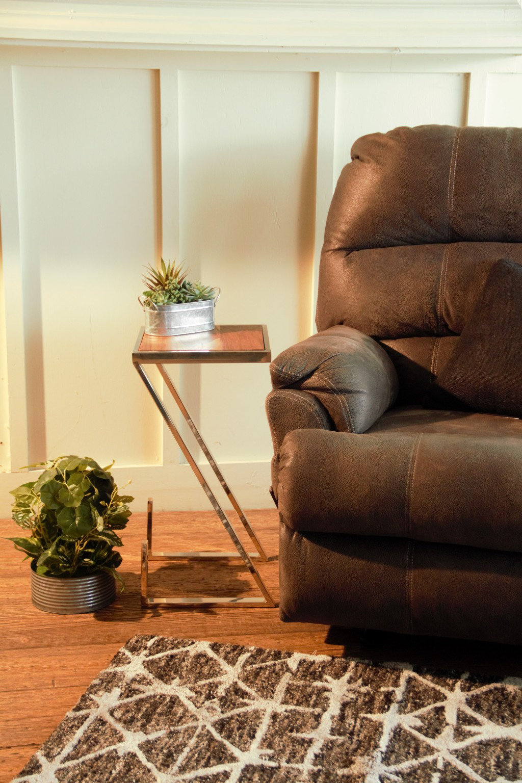 Everly Quinn Stylish Asymmetrical Wood And Metal Z Shaped Side Table ...