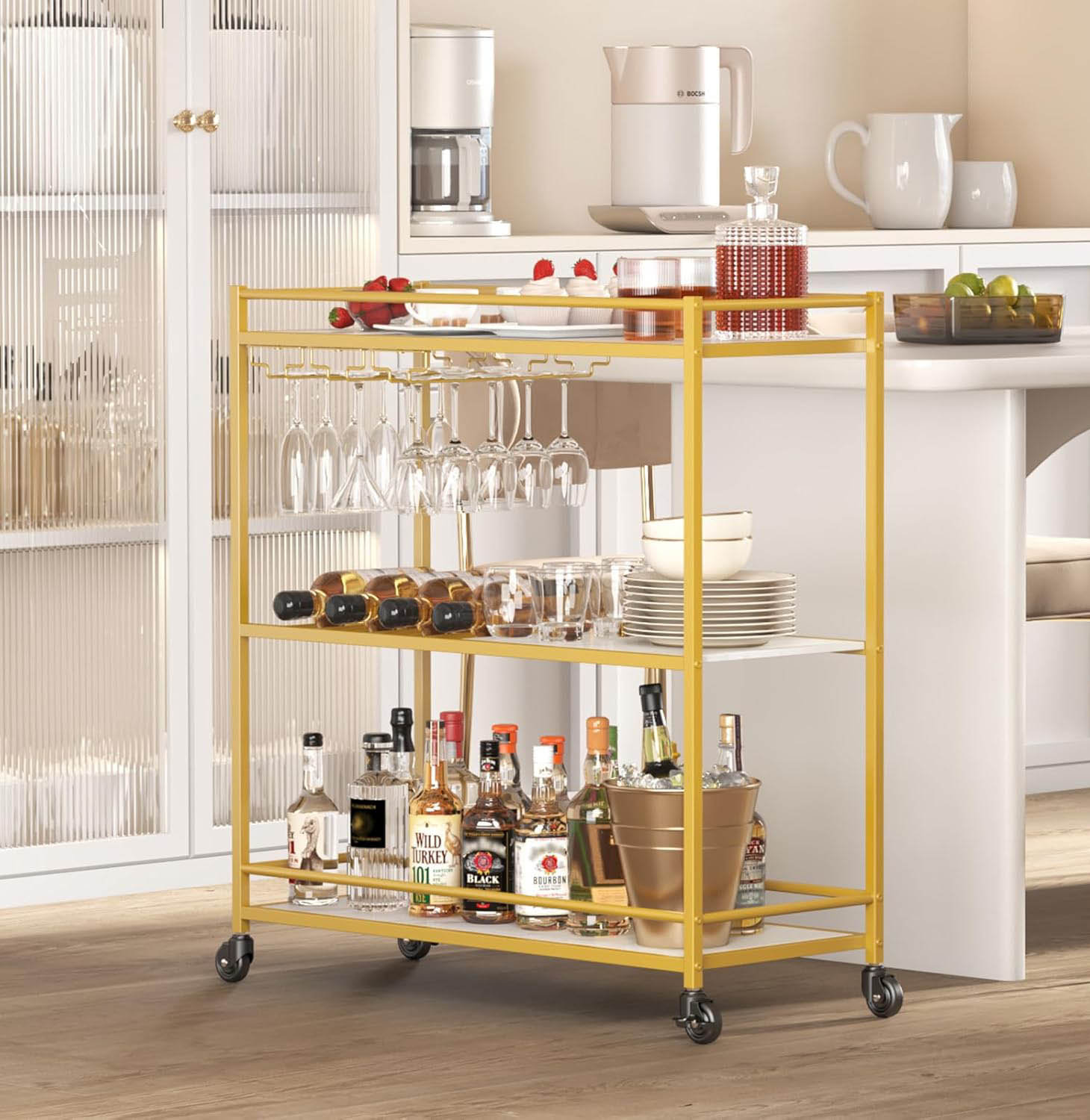 Everly Quinn Bar Cart , 3 Tier Wine Rolling Cart With Lockable Wheels ...