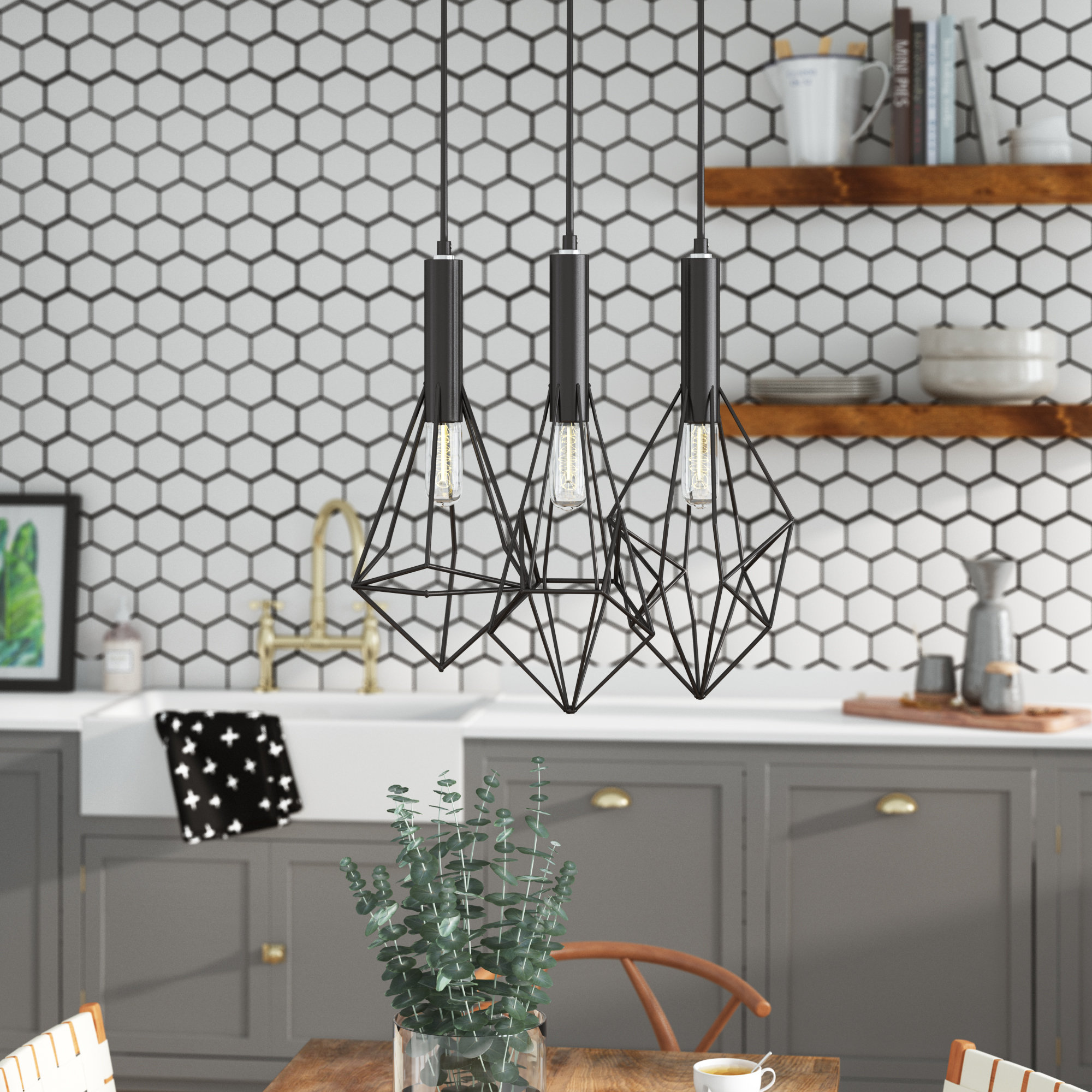 Wrought Studio™ Dickerman 3 - Light Cluster Geometric Pendant | Wayfair