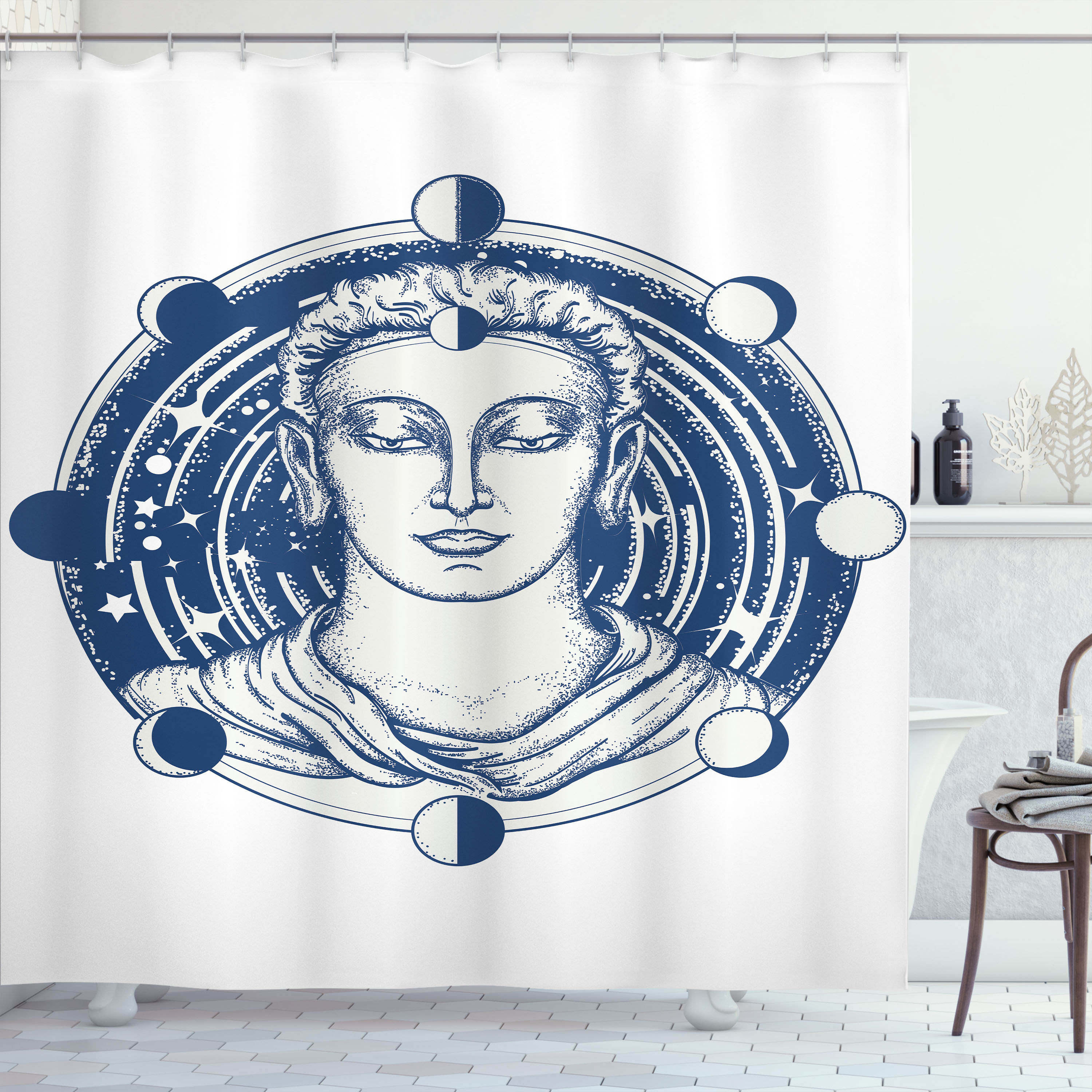 Latitude Run® Planetary Shower Curtain Boho Galactic Human Boho Pale ...