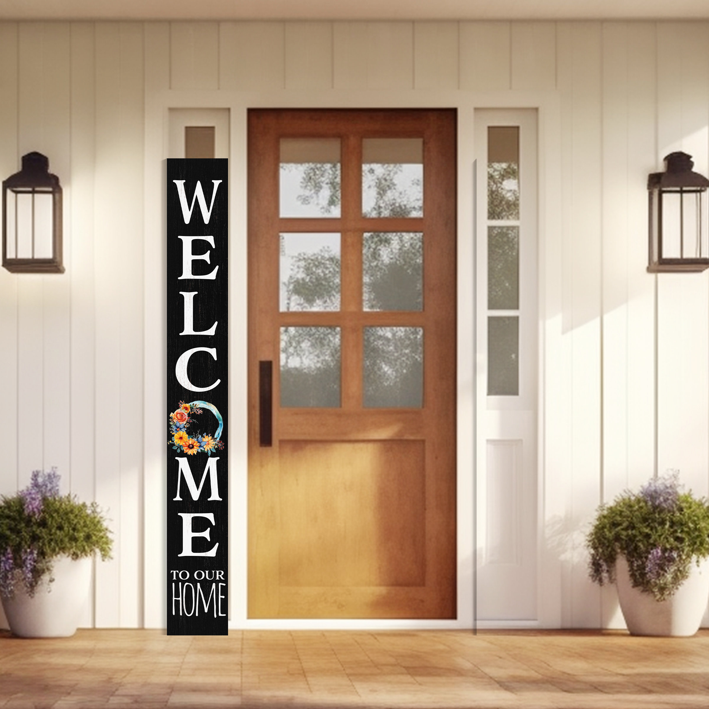 Trinx 72In Welcome To Our Home With Watercolor Color Wreath Foldable ...