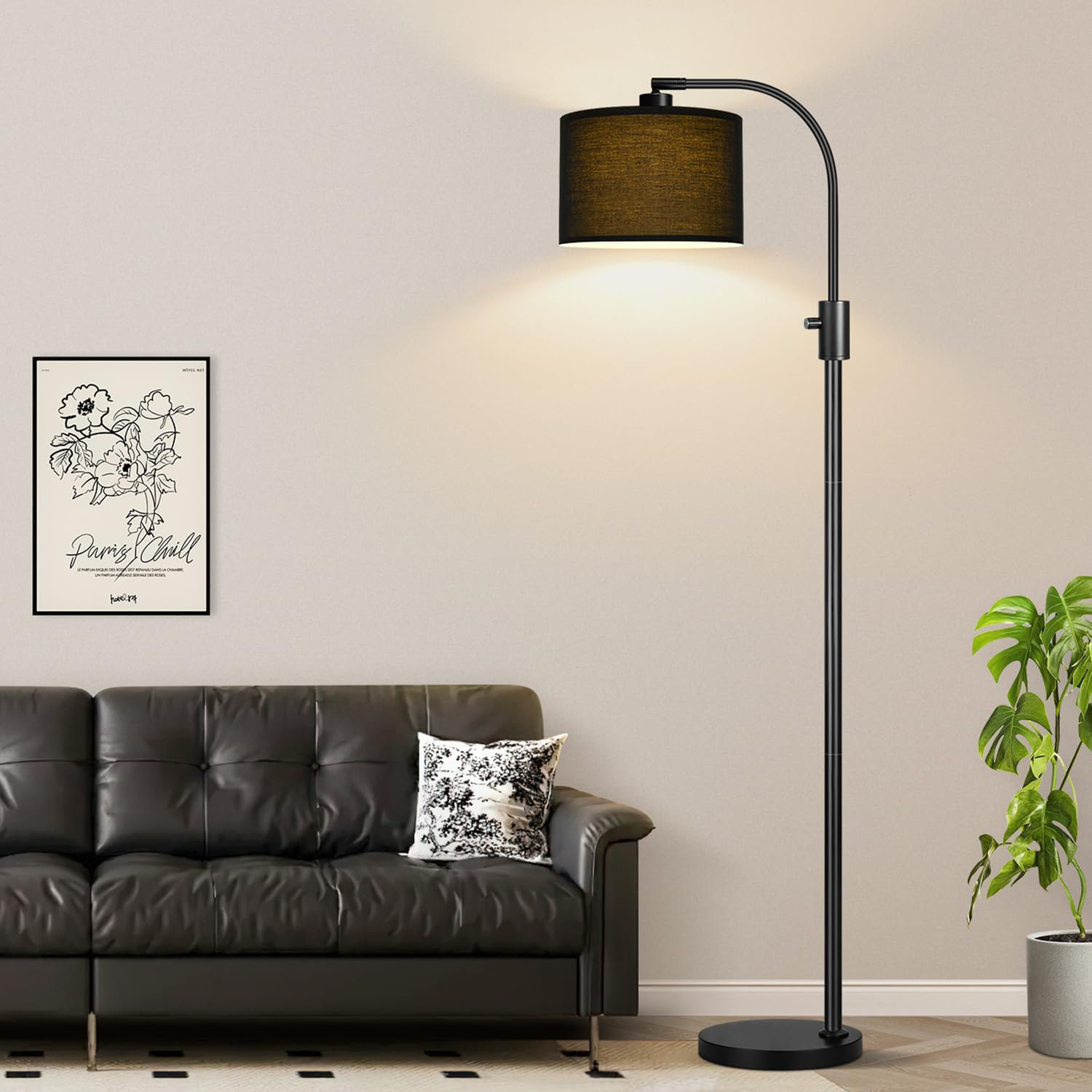Mercer41 Dimmable Black Floor Lamp, 1200 Lumens LED Bulb Included, Arc ...