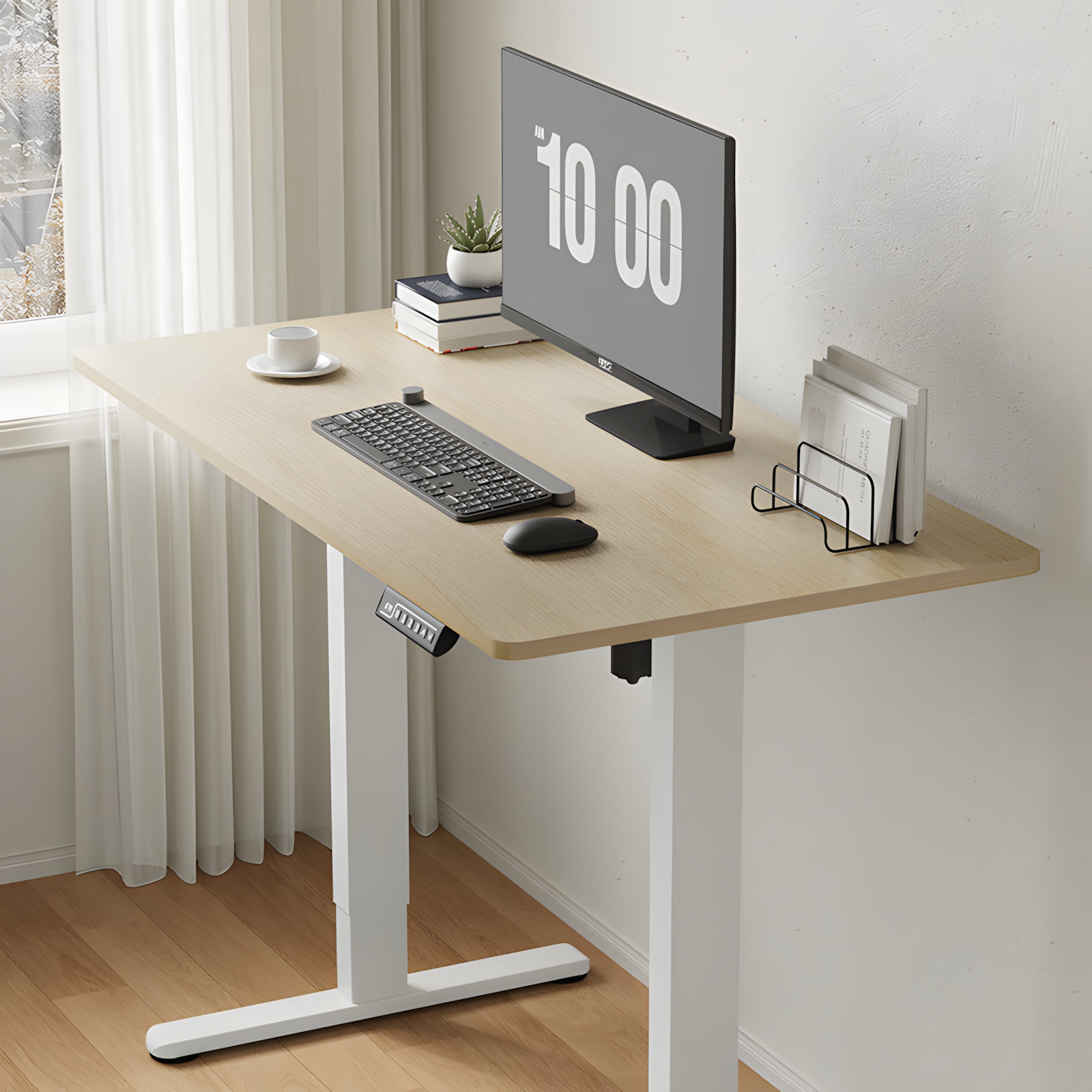 George Oliver Electric Height Adjustable Standing Desk With Solid Wood ...