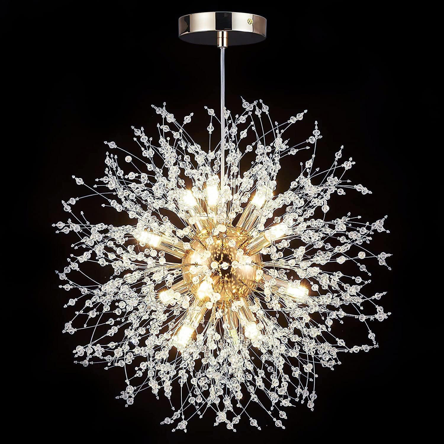 Mercer41 12-Light Gold Crystal Chandelier, Dandelion Firework Design ...
