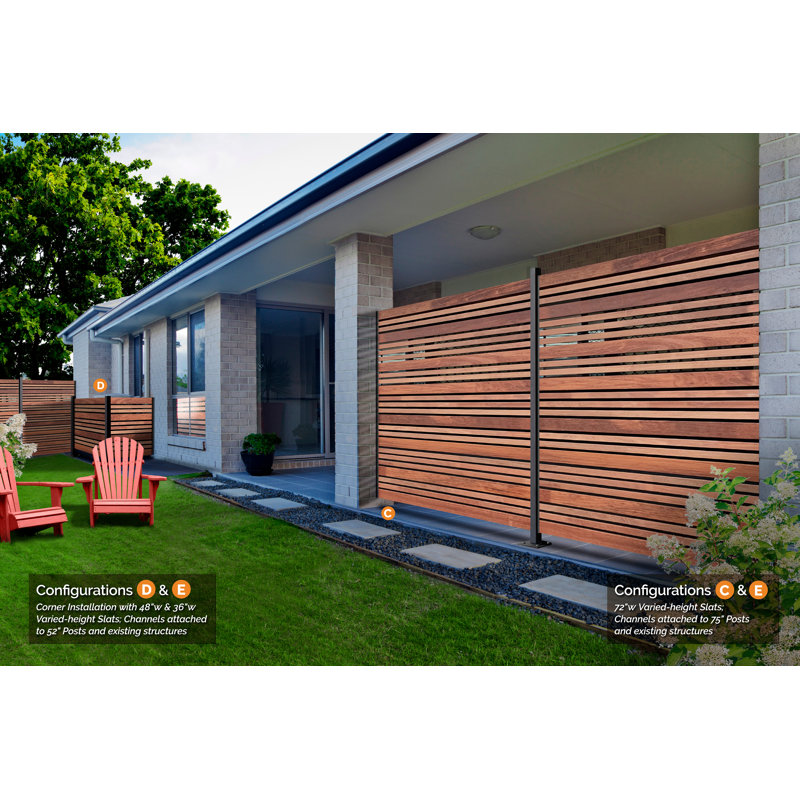 OUTDECO 72” Galvanized Steel Adjustable Horizontal Slat Fence Frame Kit ...