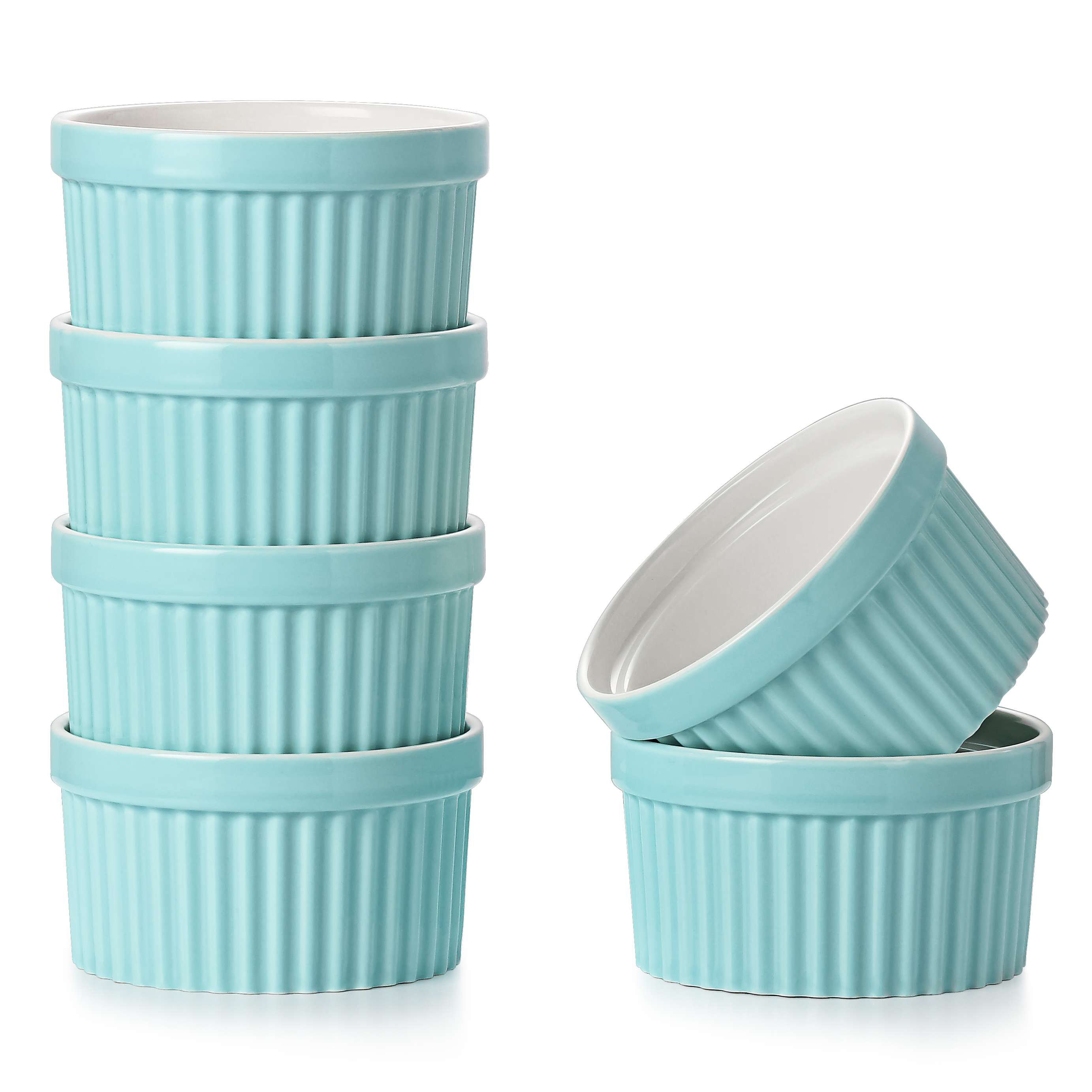 DOWAN 6-Piece White Ribbed Porcelain Ramekin Set - 6oz | Wayfair