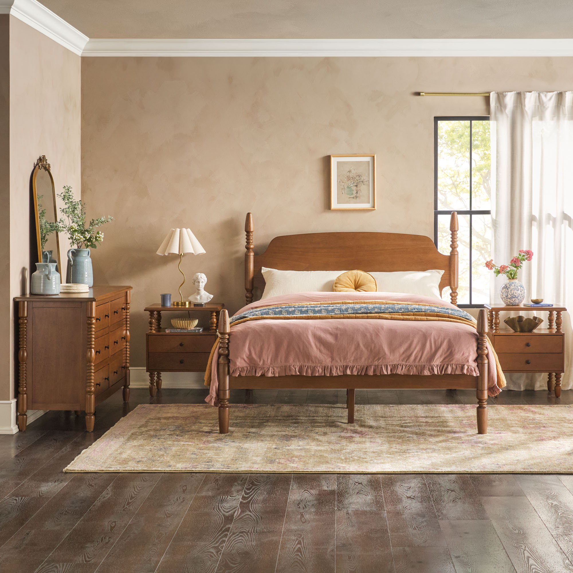 Walker Edison Solid Wood 4-Piece Spindle Vivienne Bed With Two Walker ...