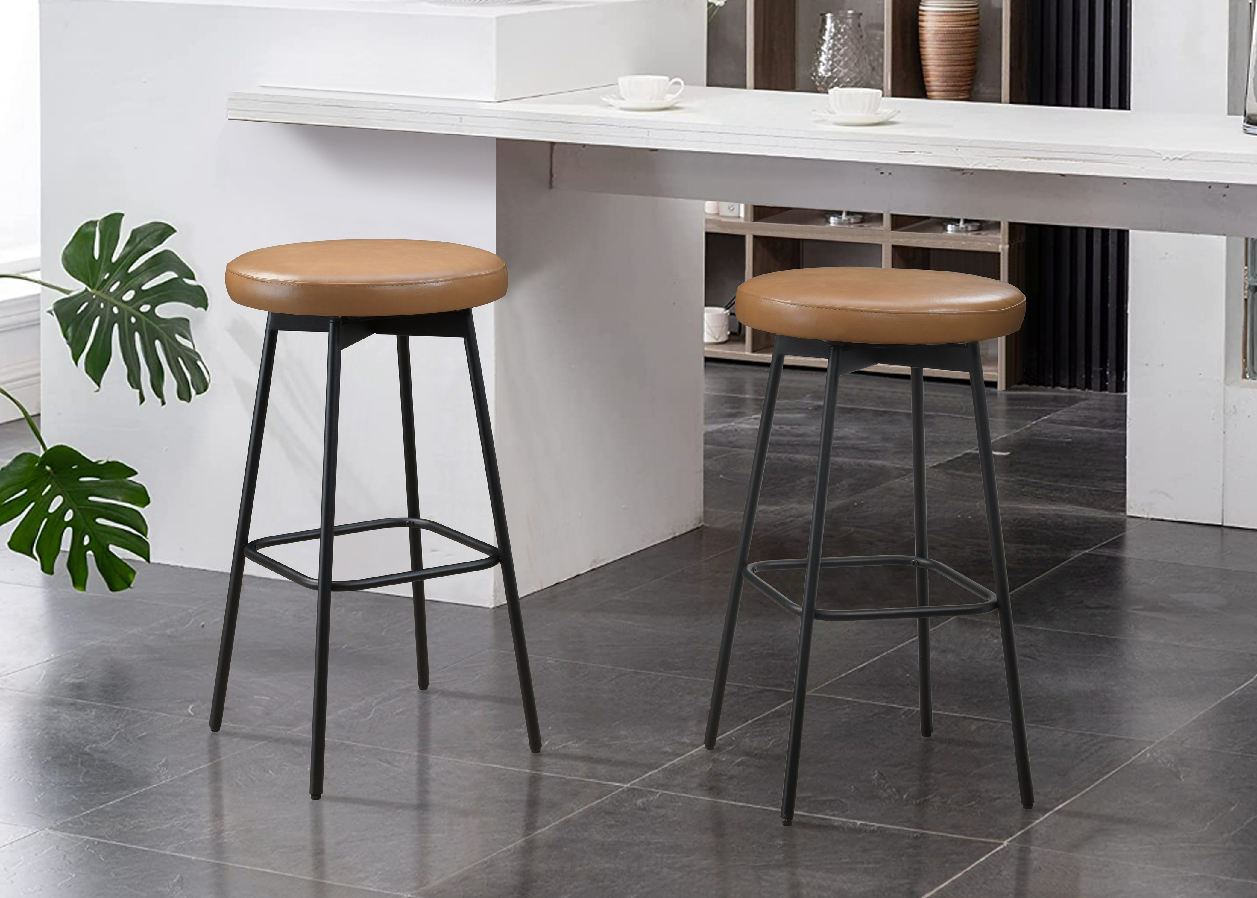 LuXeo Doheny Black Steel Legs Swivel Barstool with Upholstered Seat ...