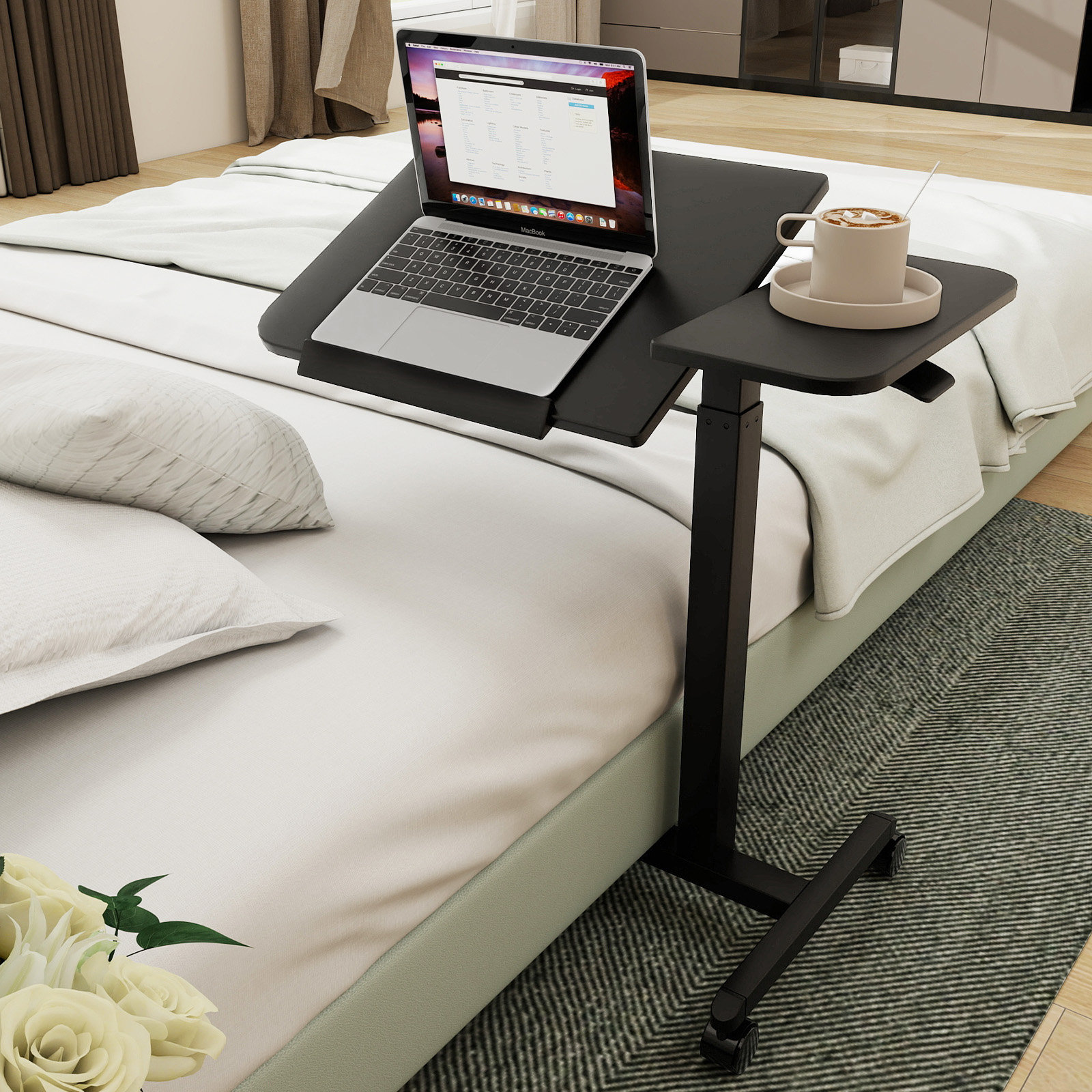 Ebern Designs Adjustable Tilt Overbed Bedside Table With Wheels Mobile ...
