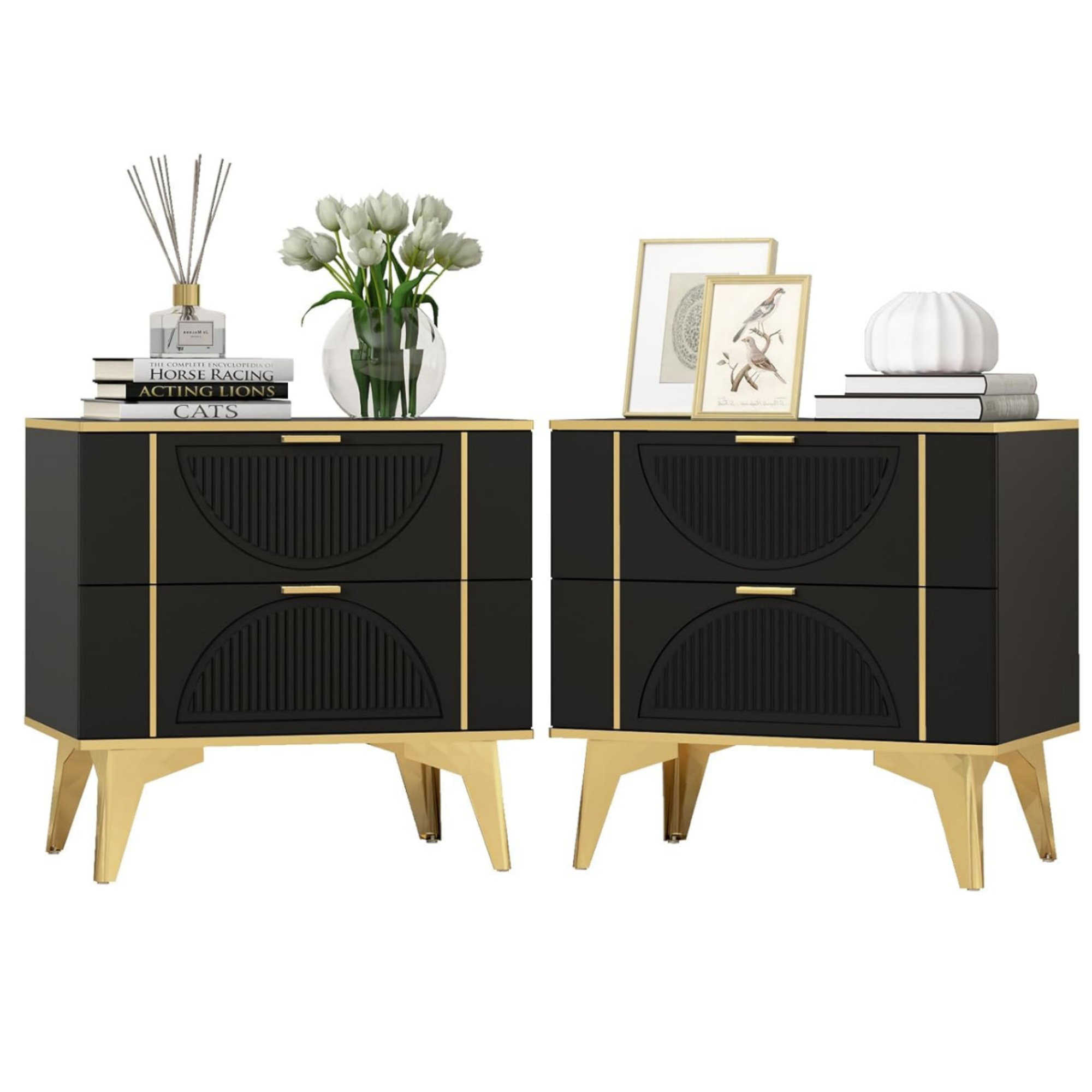 Mercer41 Nightstands Set of 2,Bedside Table with Two Drawers,Gold Metal ...