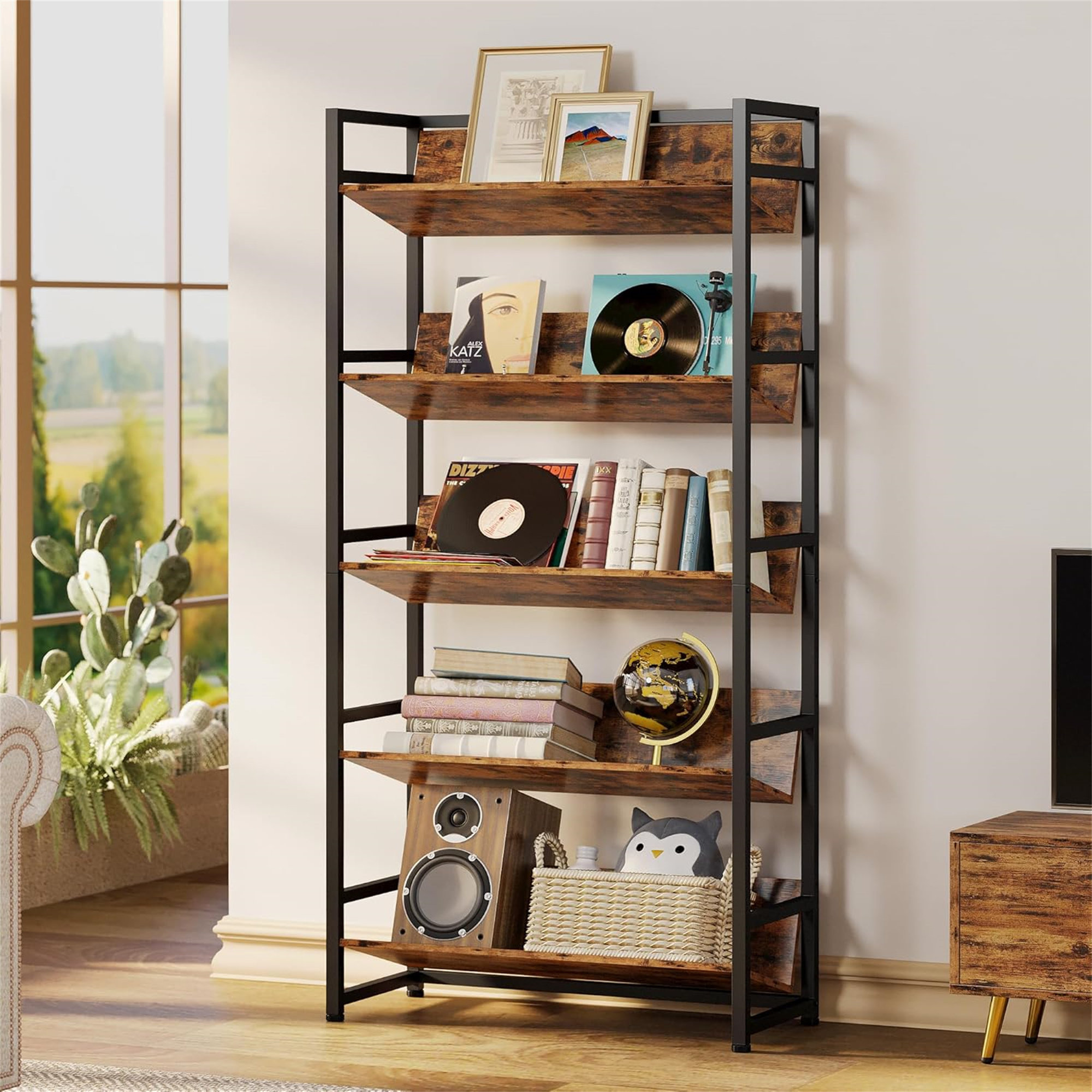 17 Stories Bookshelves 31.5 inch Wide Bookcase 5 Tiers Large Bookshelf ...