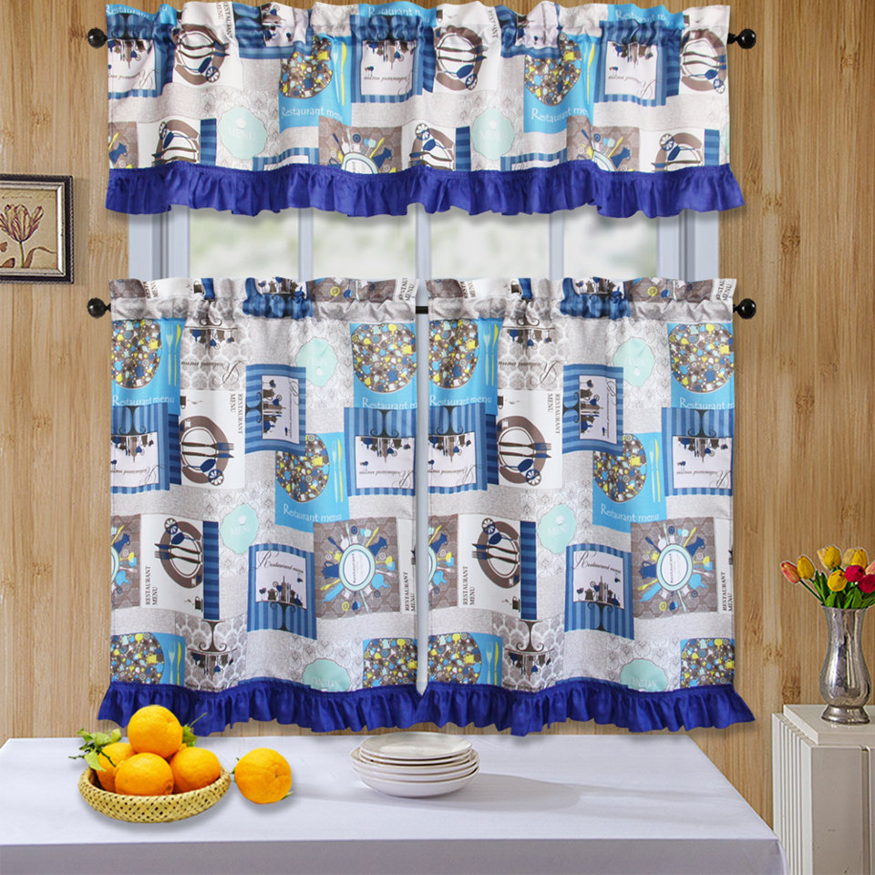 East Urban Home BT589-D68 3PC RUFFLED KITCHEN CURTAIN | Wayfair