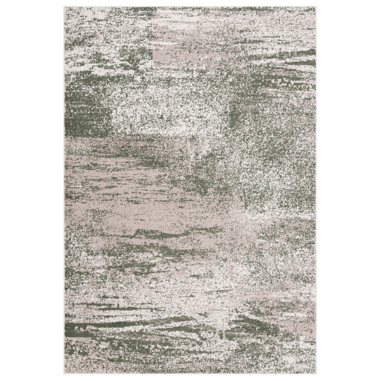 17 Stories Manneville Ivory/Dark Green Rug | Wayfair