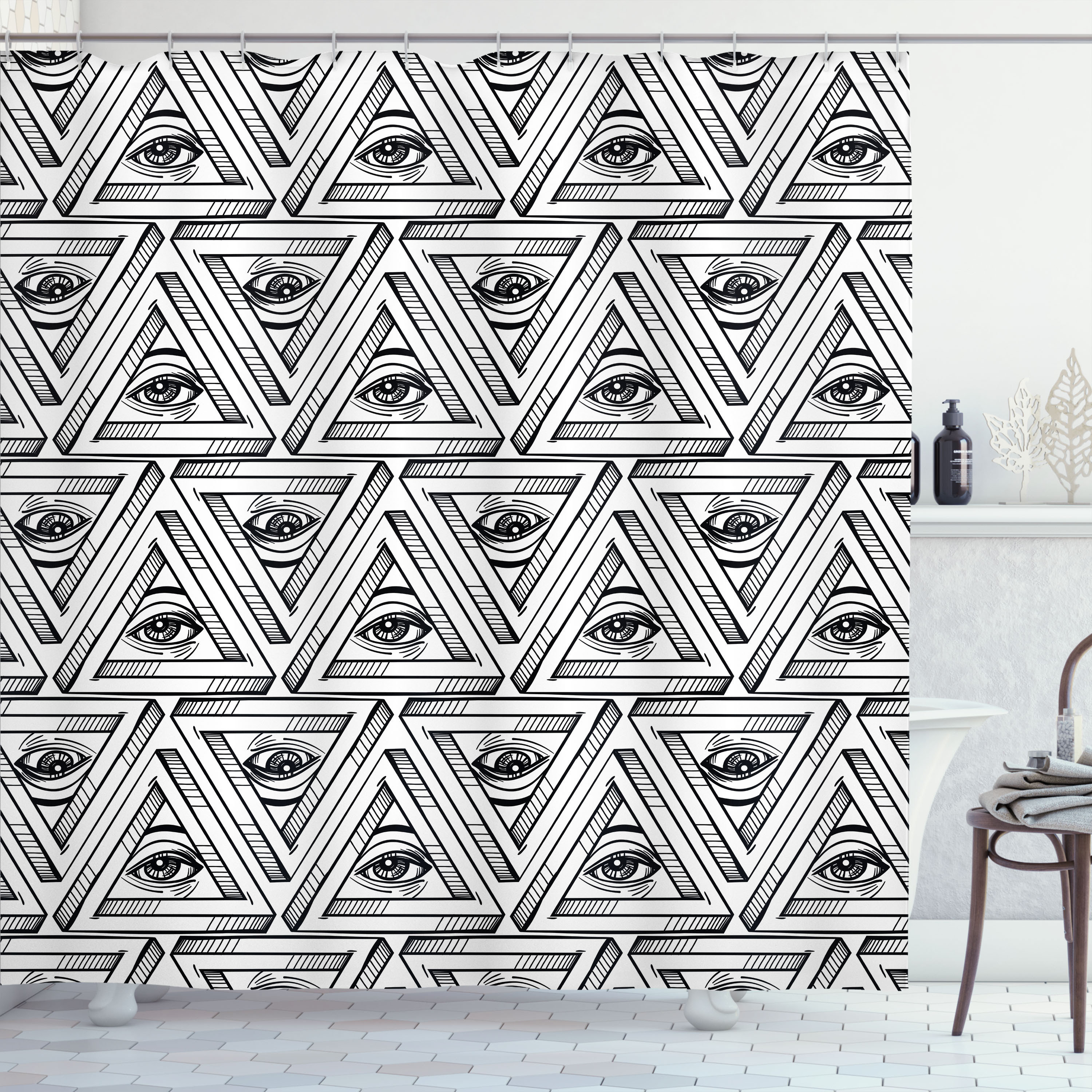 East Urban Home Eye Shower Curtain All Seeing Eye Pyramidal White and ...