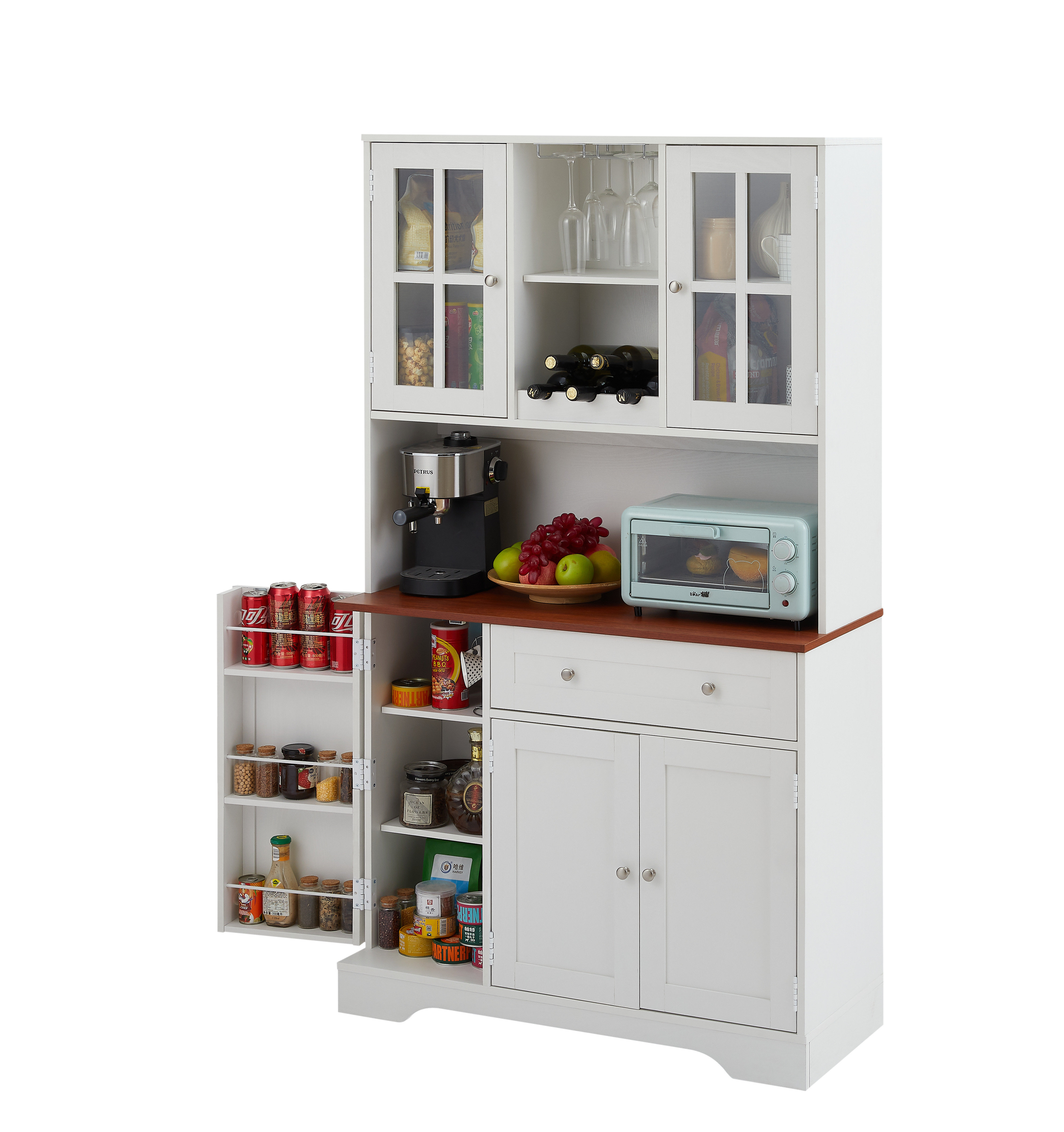 Winston Porter White Kitchen Pantry Storage Cabinet, Buffet Cabinet ...