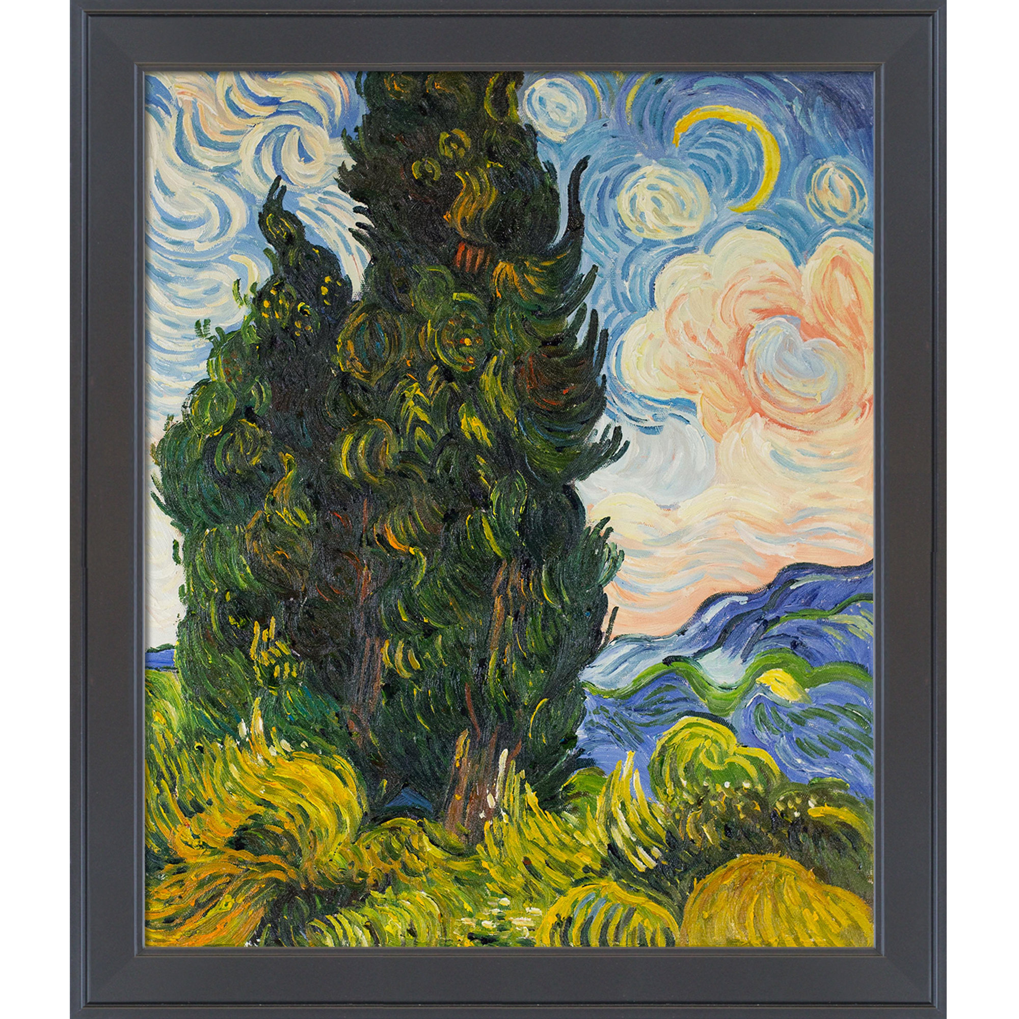 Overstock Art Two Cypresses On Canvas by Vincent Van Gogh Painting ...