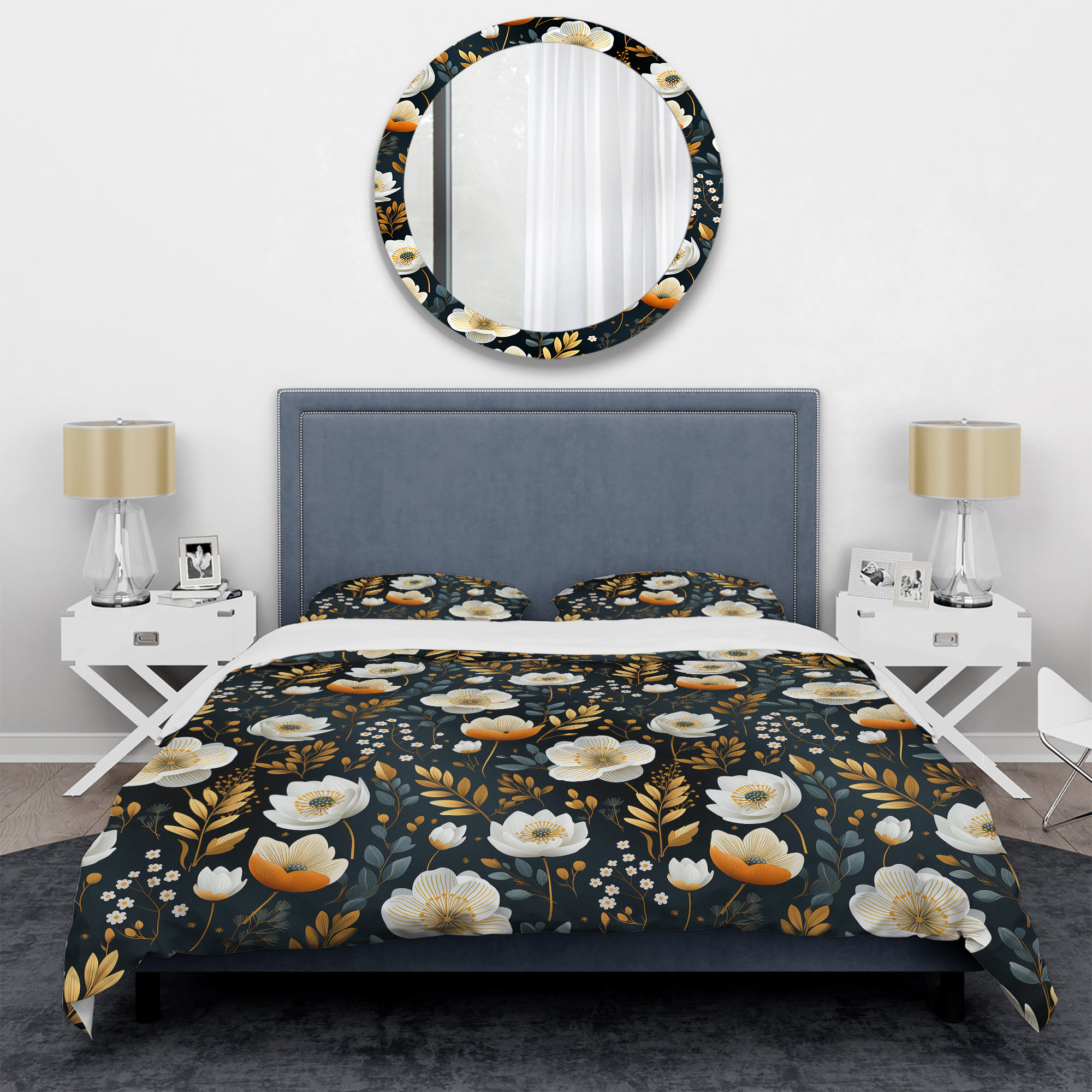 Design Art Beige Begonia Cottage Collage III - Floral Duvet Cover Set ...