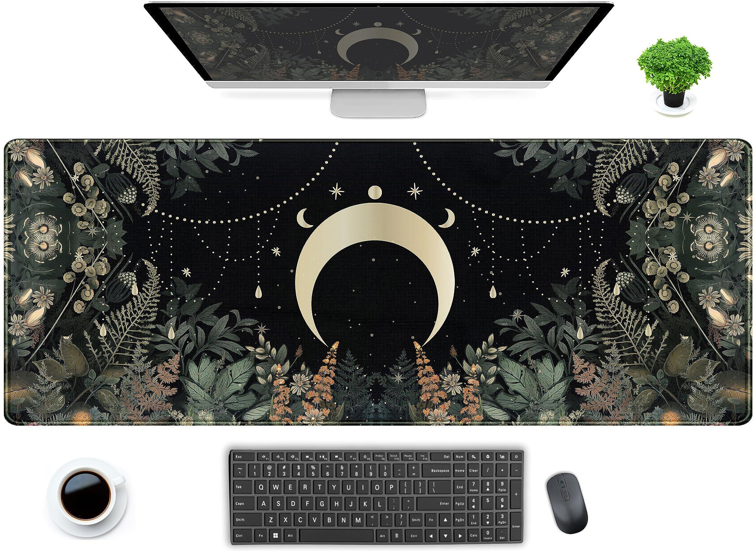 Fish hunter Cute Green Forest Leaves Desk Mat Whimsical Moon Mousepad ...