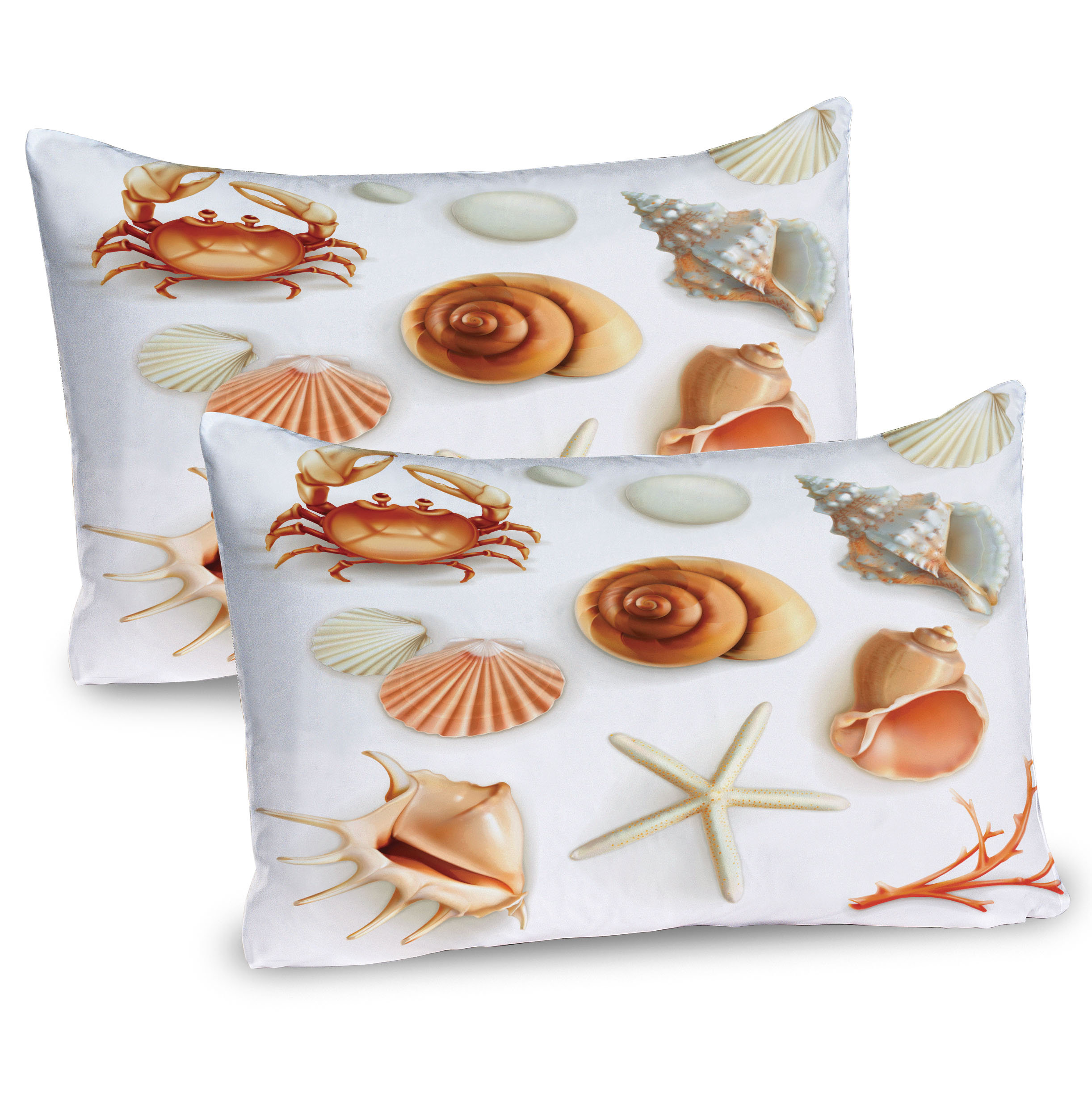 Ambesonne Ocean Pillow Sham 2 Pack Seashells Marine Aquatic Tan Cream ...