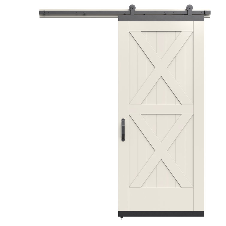 JELD-WEN Karona Crossbuck Primed Composite Sliding Barn Door w ...