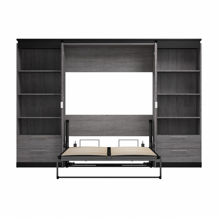 Mercury Row® Arnoldo Full Murphy Bed and 2 Shelving Units with Drawers ...