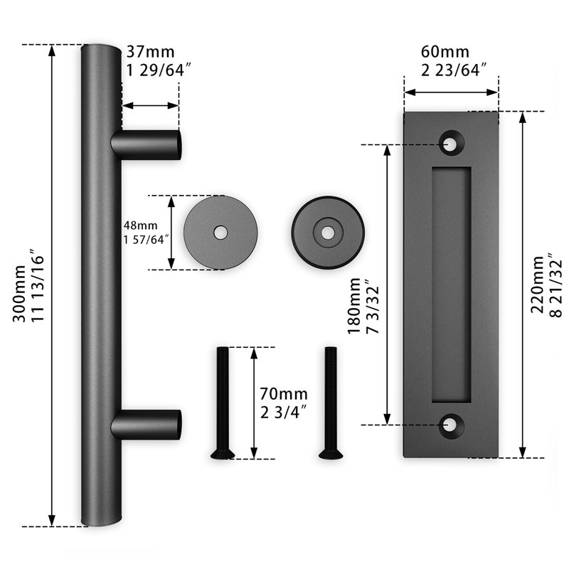 JUBEST 12 in. Double Side Sliding Door Handle Flush and Pull Hardware ...