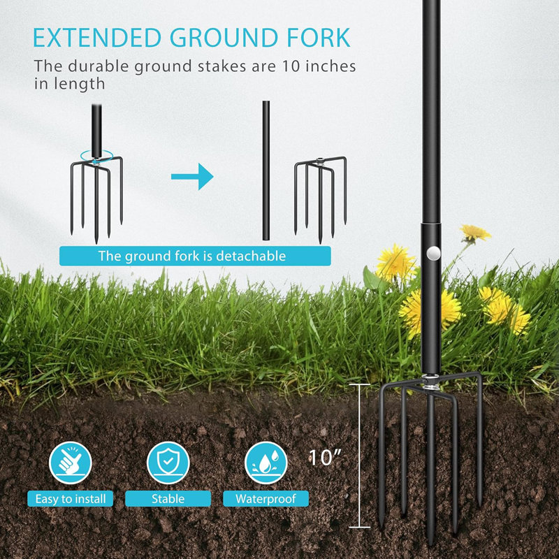 VIVOHOME Outdoor String Light Poles With Hooks, Ground Stakes (2 Pack ...