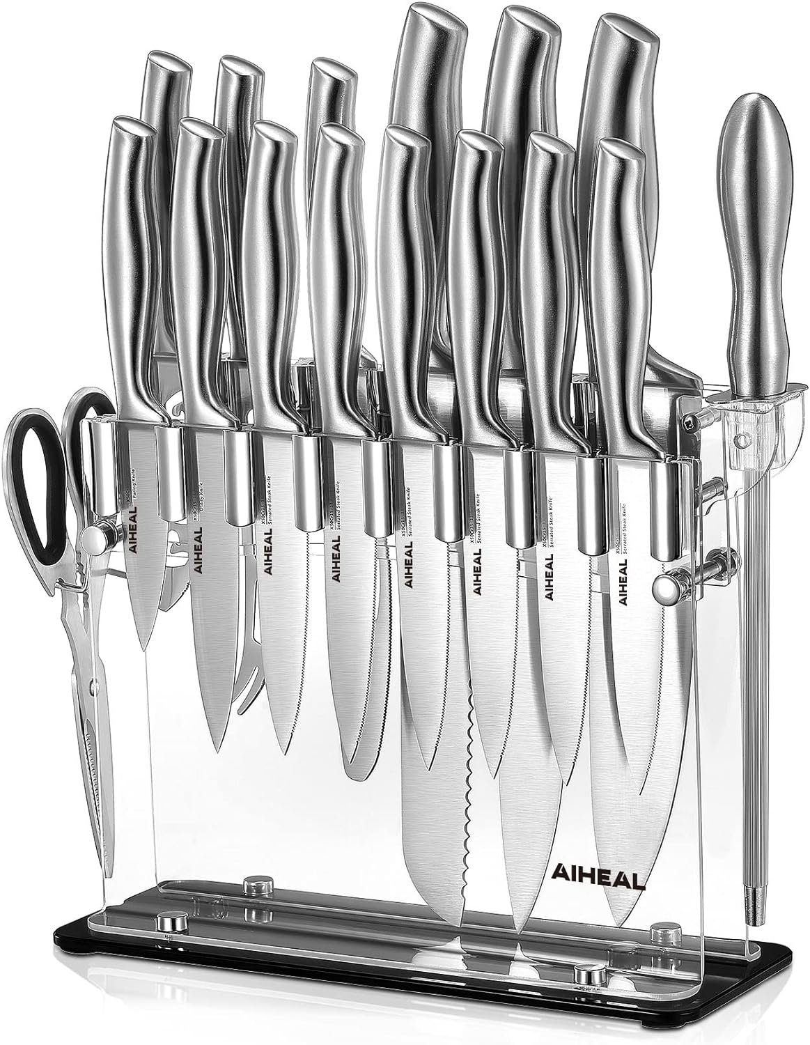 Aiheal 17PCS Knife Set with Acrylic Knife Stand, Sharp Knife Set ...