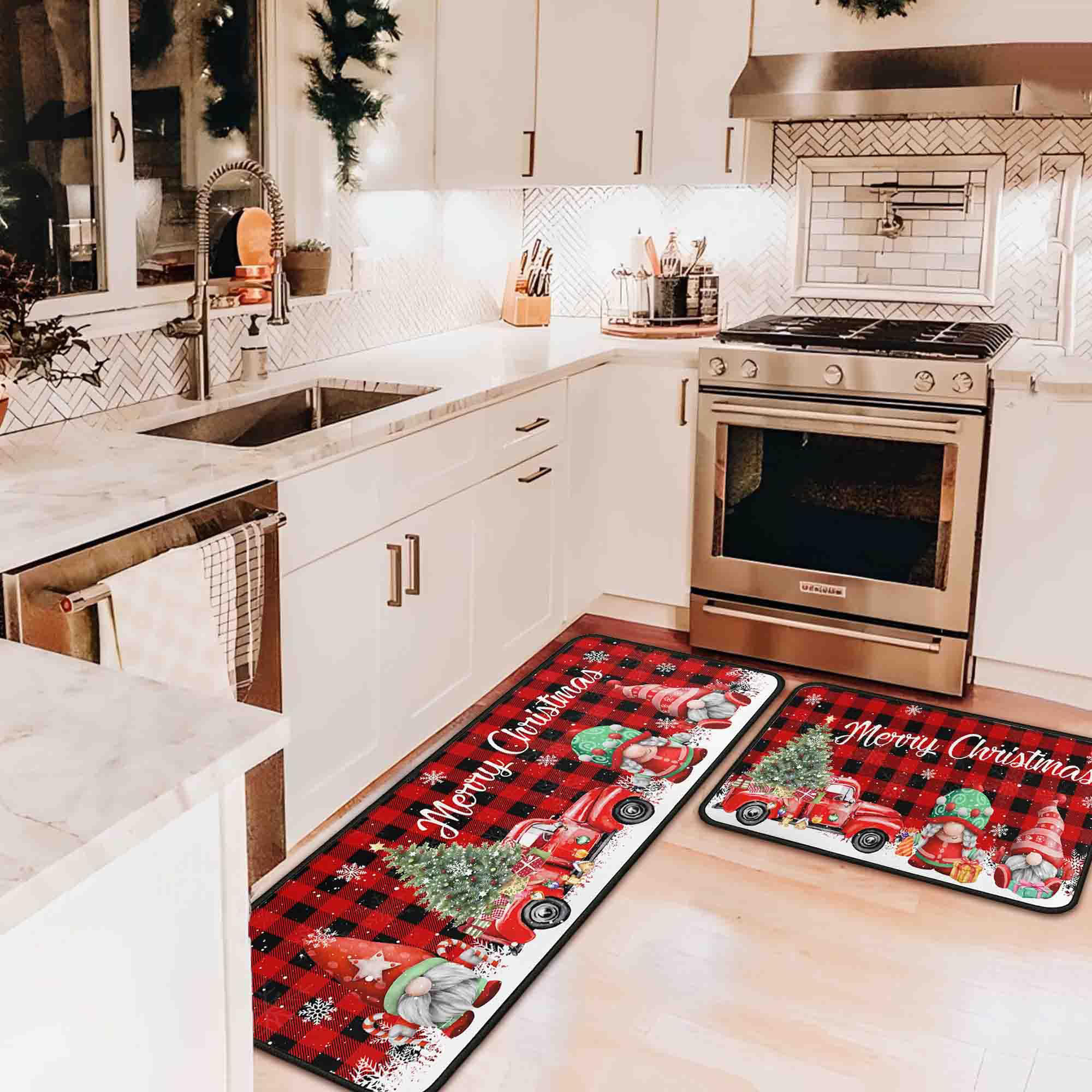 The Holiday Aisle® Christmas Kitchen Rugs and Mats Set of 2 | Wayfair