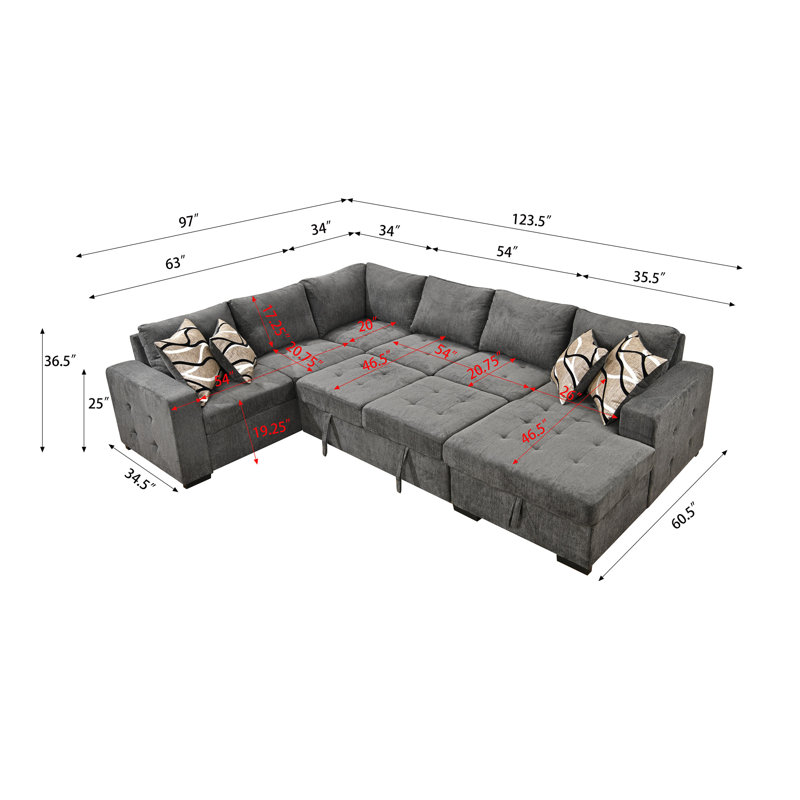 Hokku Designs 123" Oversized Sectional Sofa With Storage Chaise,sofa ...