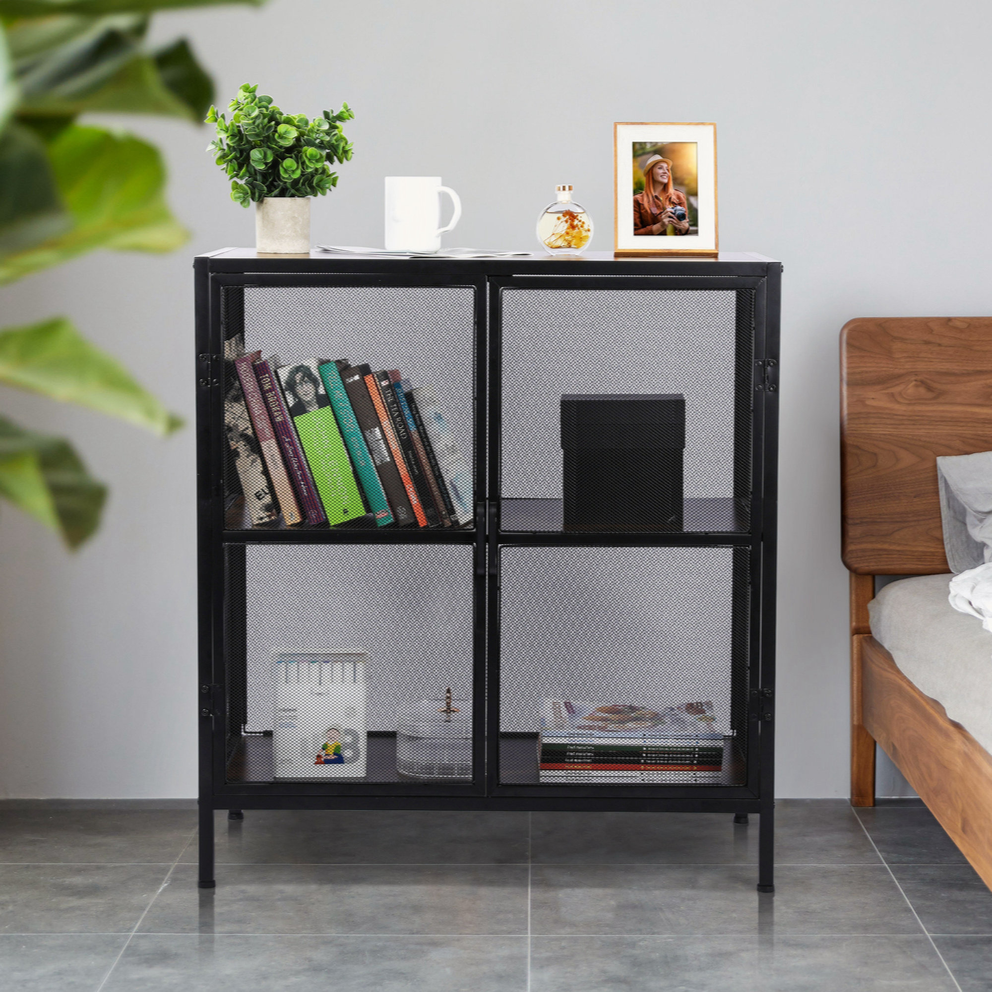 17 Stories Haylow 31.5'' Sideboard with Mesh Doors and Shelves, Black ...