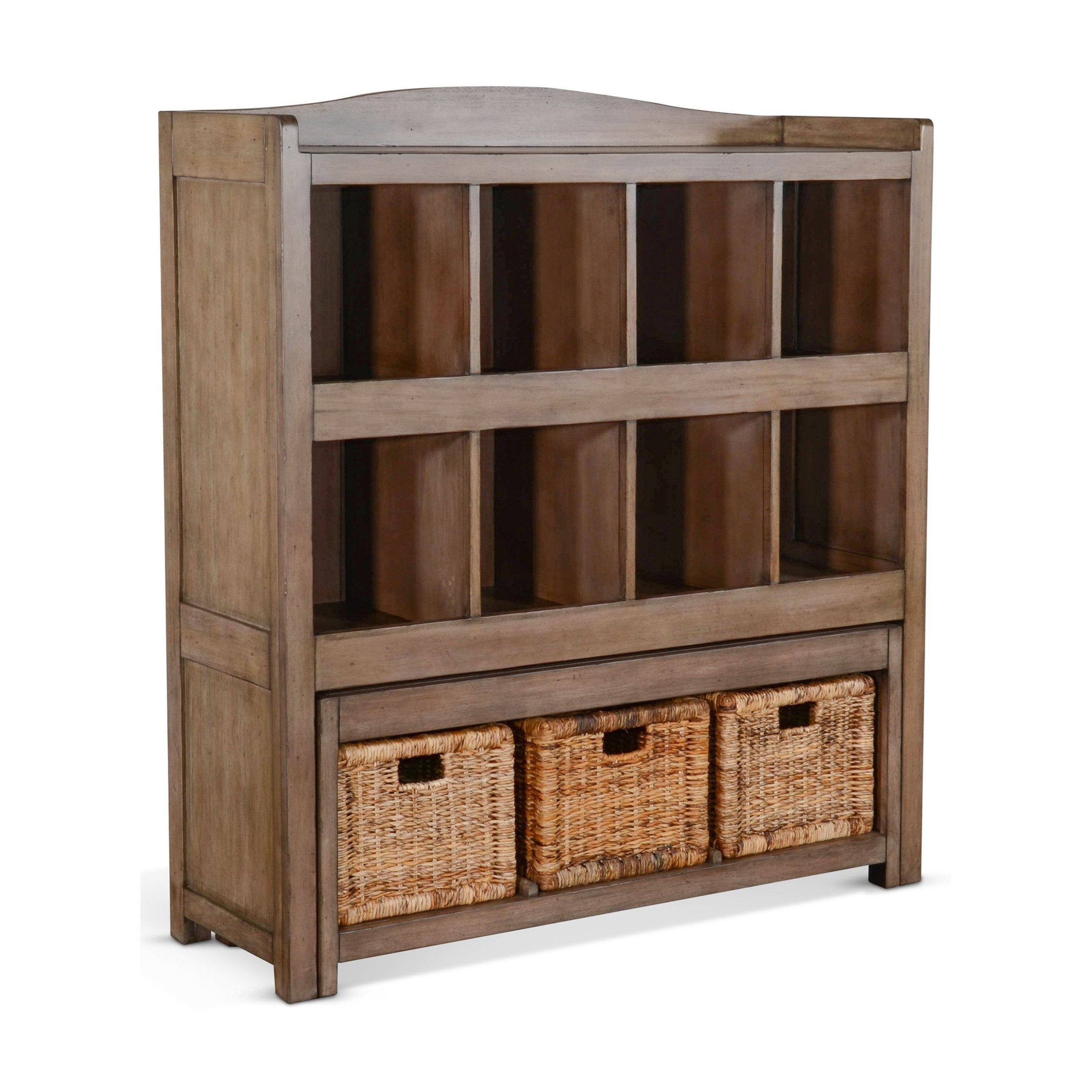 Benjara Bem Bookcase w Trundle Bench, 3 Woven Basket, 8 Cubbies, 57 ...