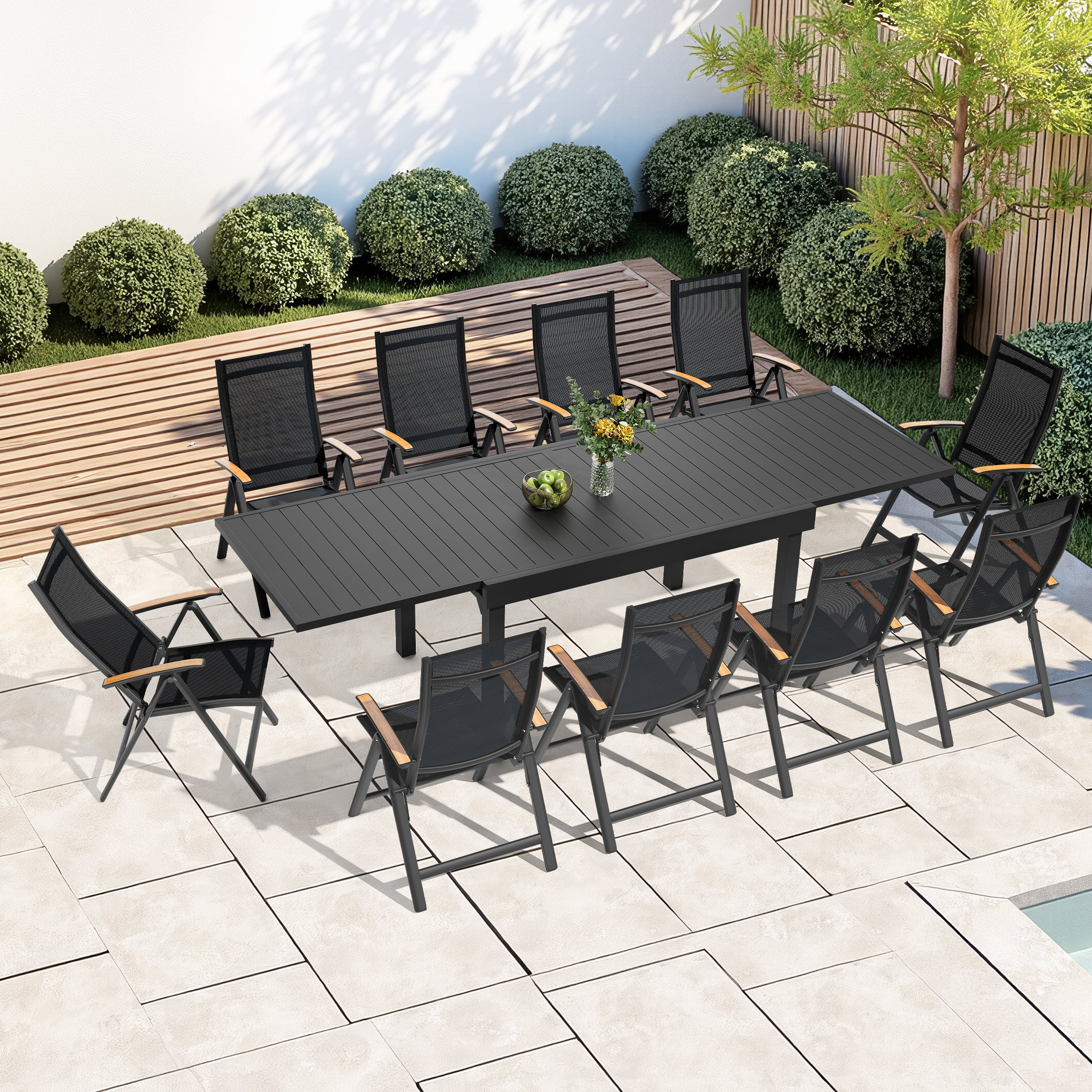 Arlmont & Co. 4-10 People Patio Extendable Aluminum Dining Set ...
