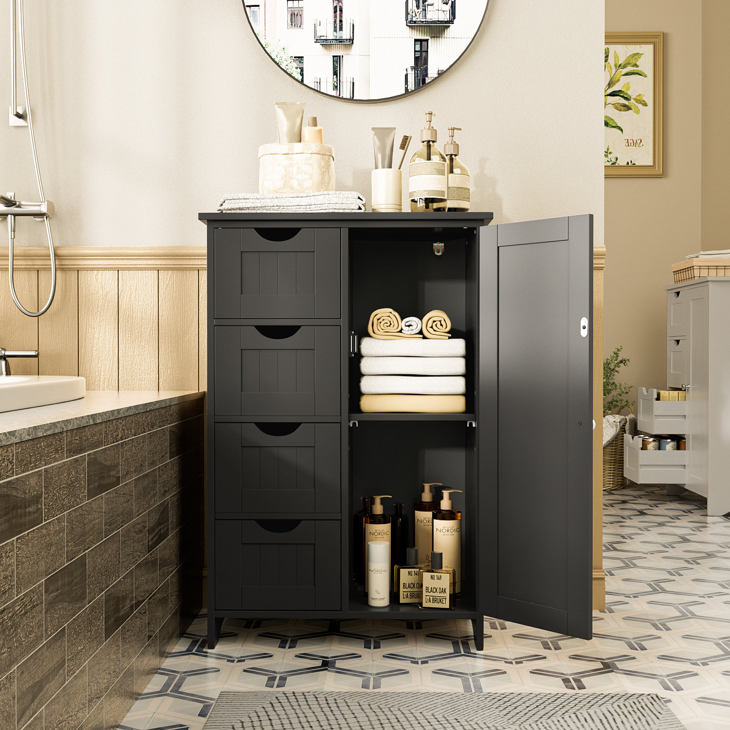 Winston Porter Eliazer Bathroom Floor Storage Cabinet, Bathroom Cabinet ...