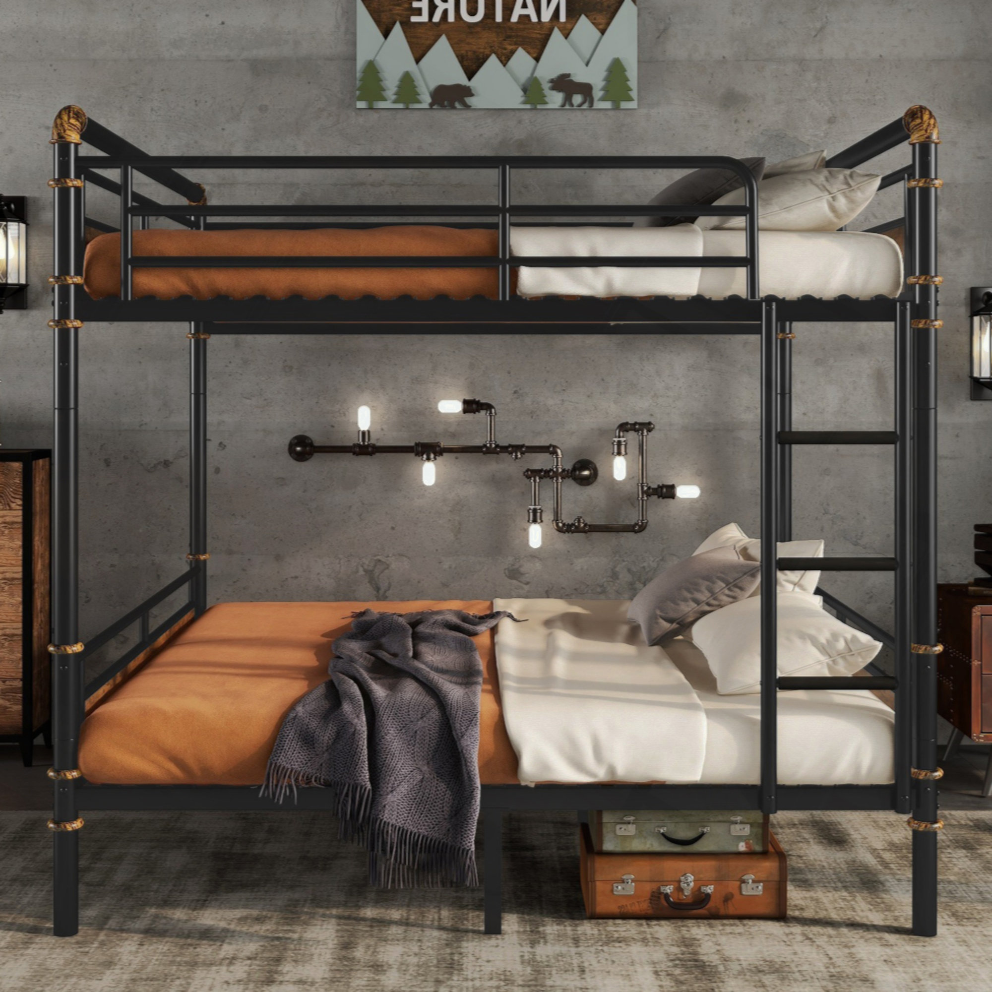 Mason & Marbles Metal Bunk Bed, Industrial Detachable Bunkbeds With ...