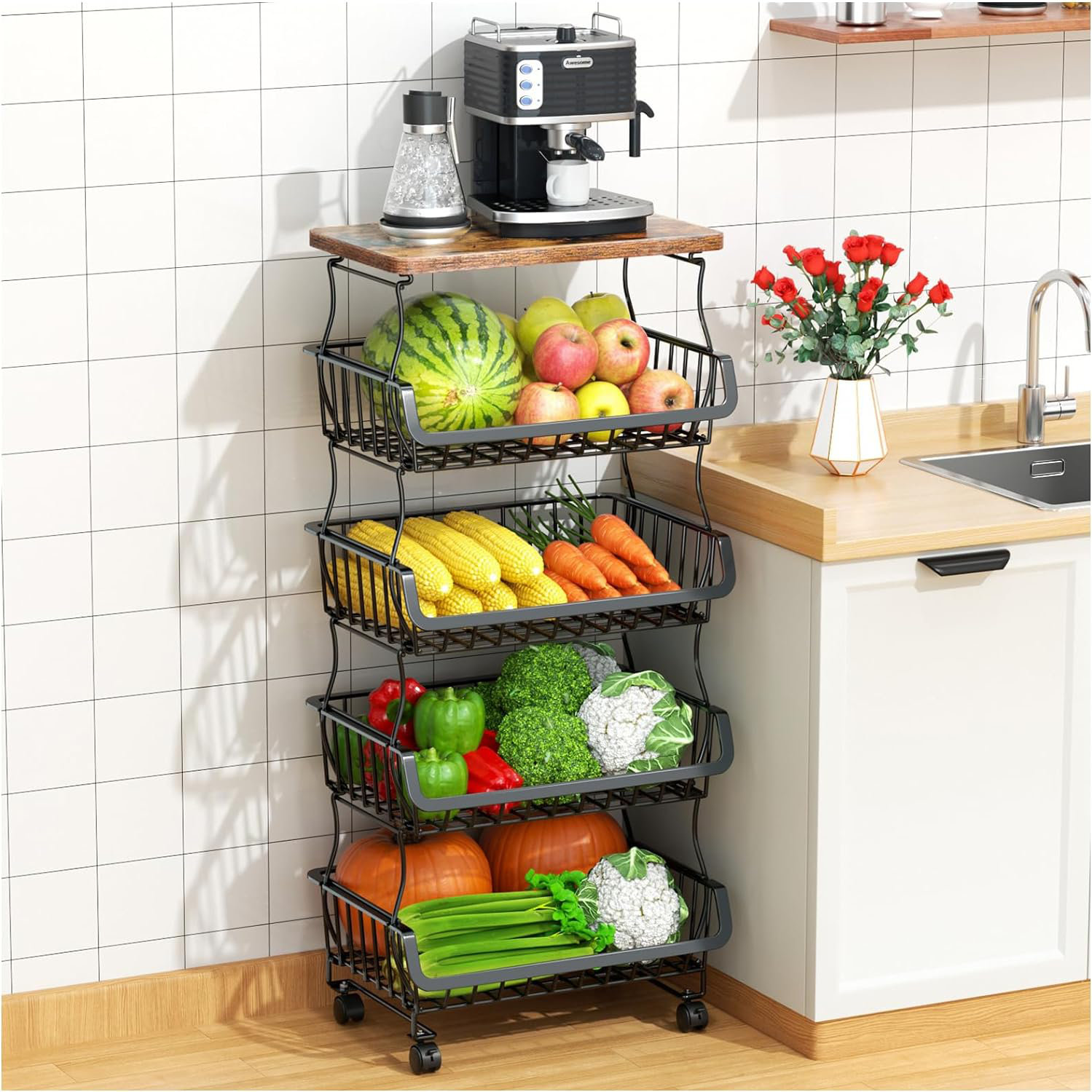 17 Stories Fruit Vegetable Basket For Kitchen, 5 Tier Stackable Fruit ...