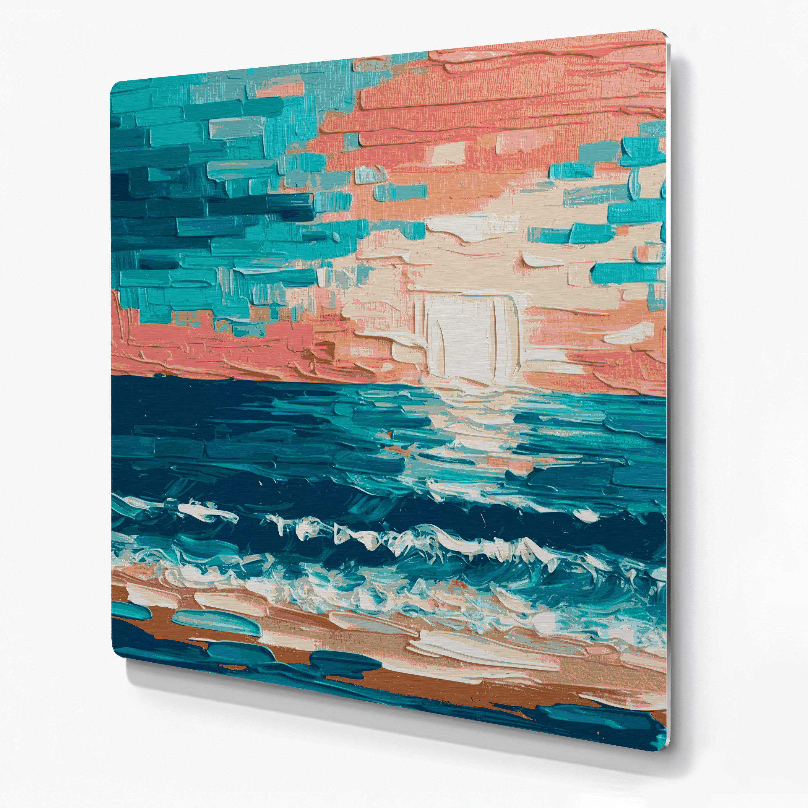 Rosecliff Heights Coastal Beach Pixels Blue Metal Wall Art | Wayfair