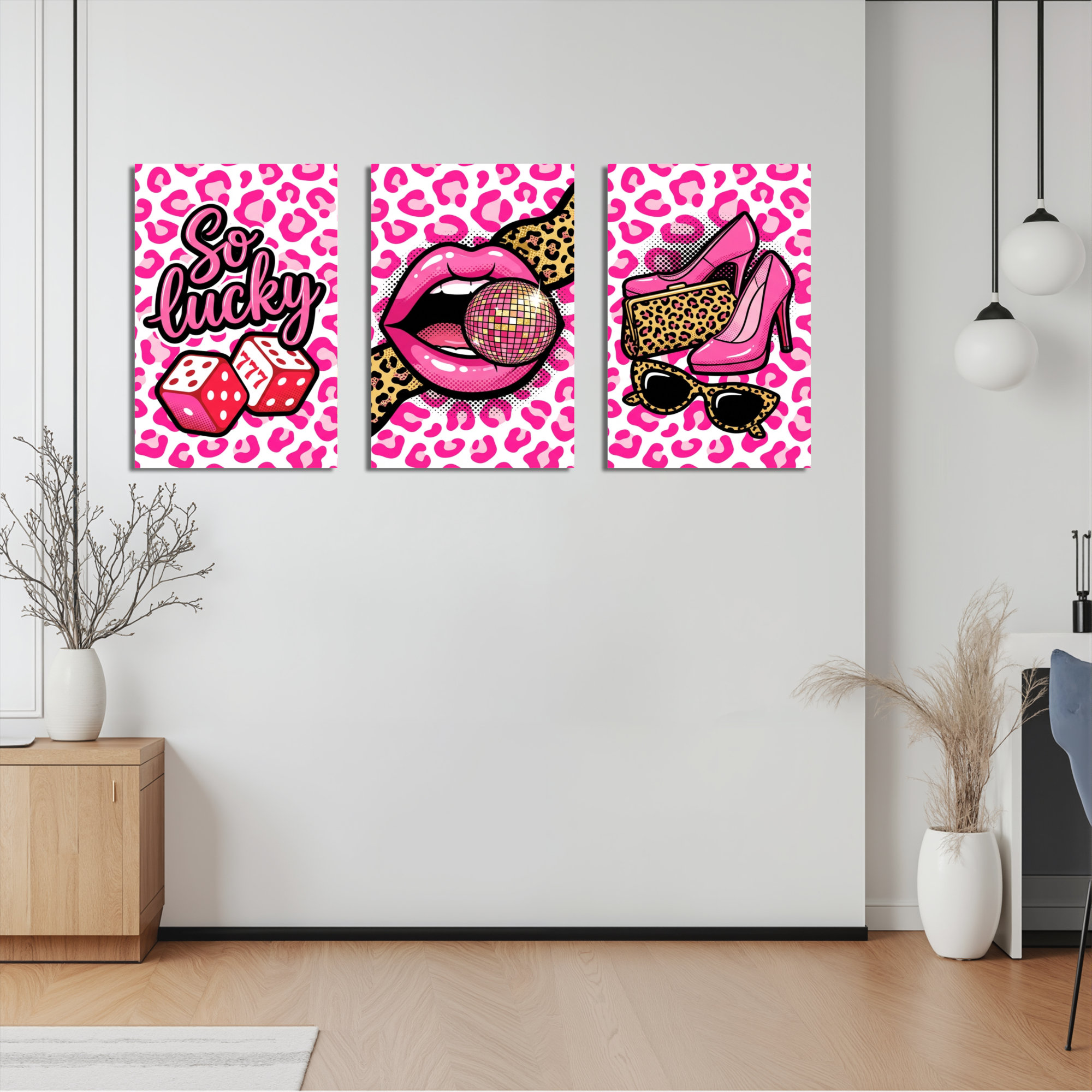 Mercer41 Pink Leopard Print So Lucky Dice Lips And High Heels Canvas ...
