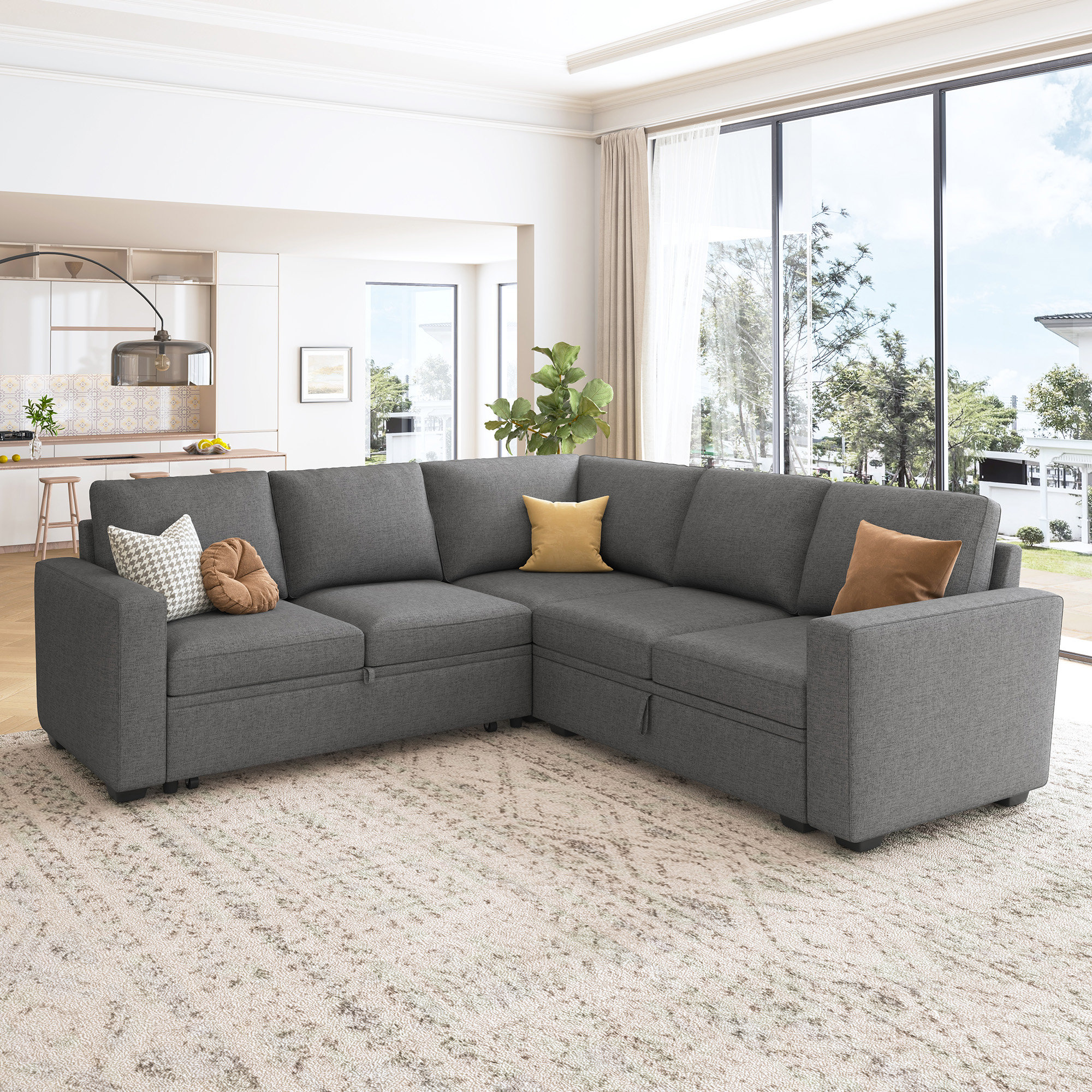 Latitude Run® Niyona Modular Sleeper Sectional L Shaped Couch Sofa Bed ...