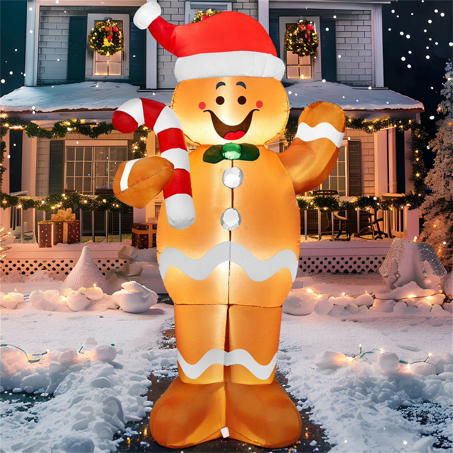 Hashtag Home 5ft Christmas Inflatable Gingerbread with Candy Canes ...