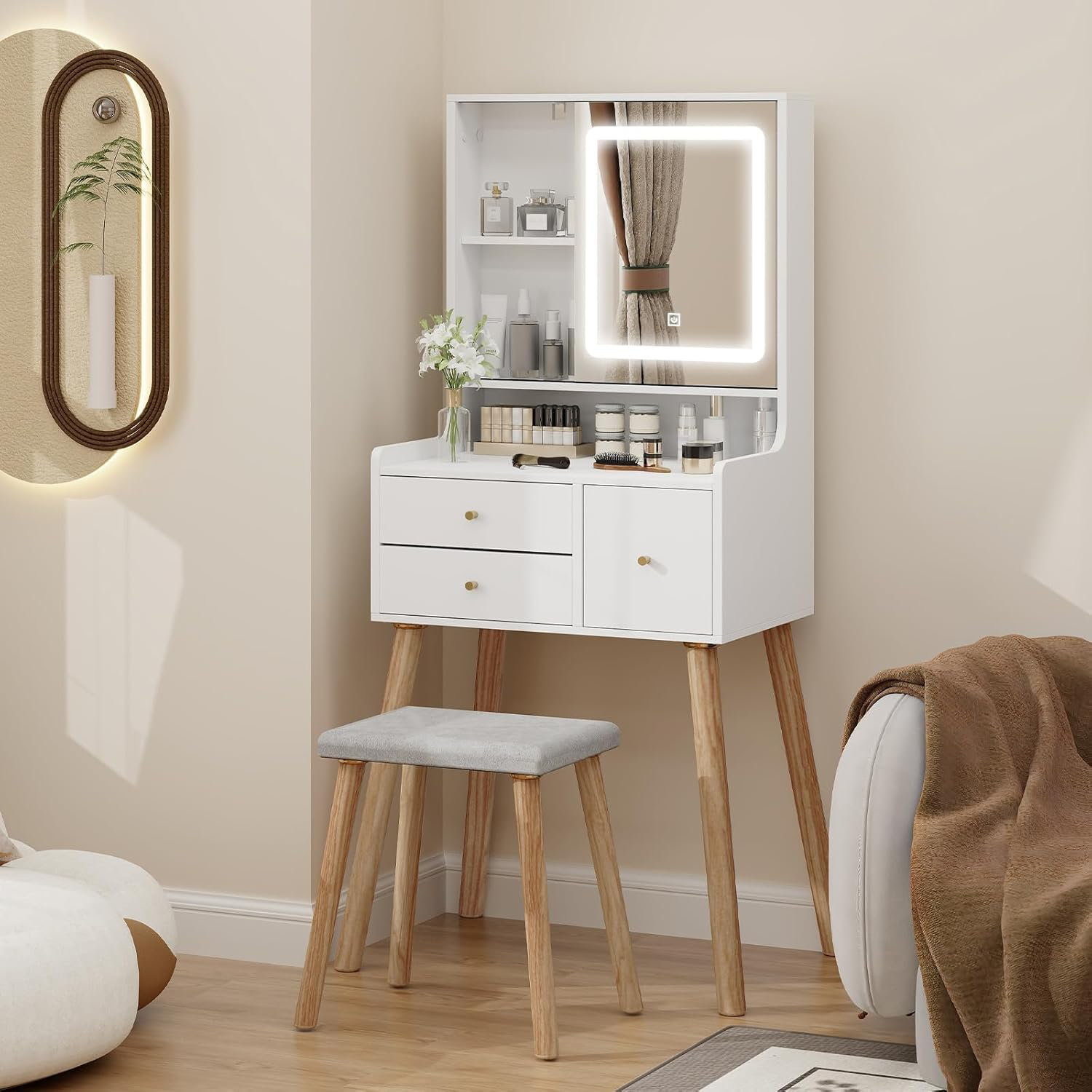 Wrought Studio™ Small Vanity Desk With Mirror And Lights,Makeup Vanity ...