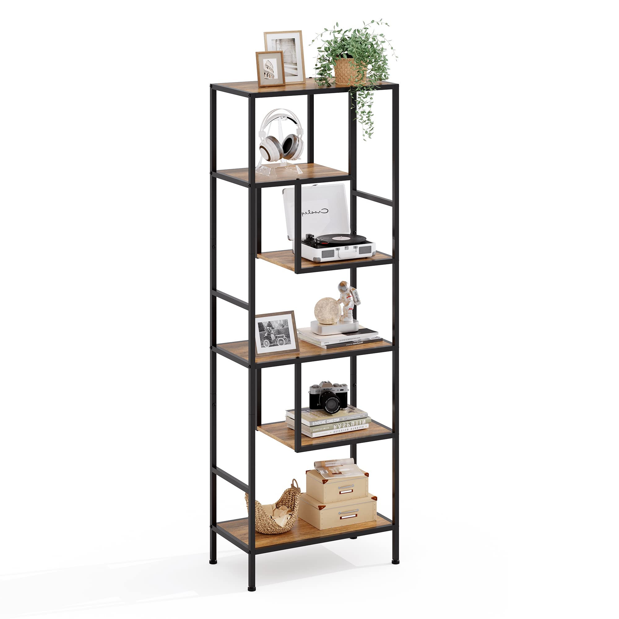 17 Stories 5 Tier Wood And Metal Book Shelf, 68 Inches Display Tall ...