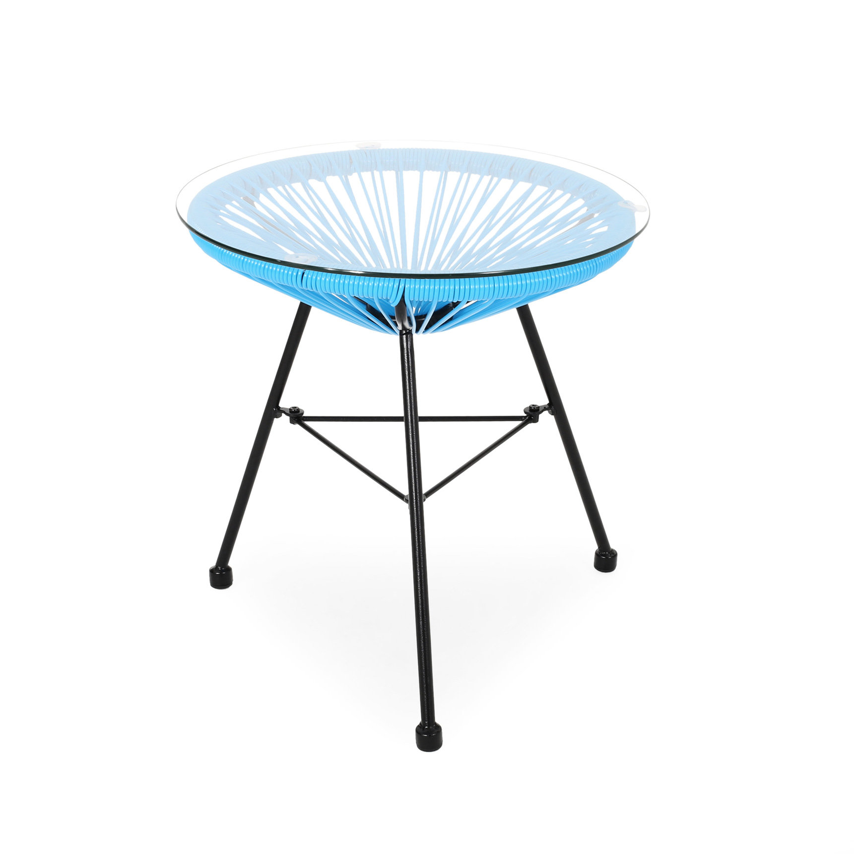 Ebern Designs Handcrafted Side Table With Blue Tempered Glass Top, 18. ...