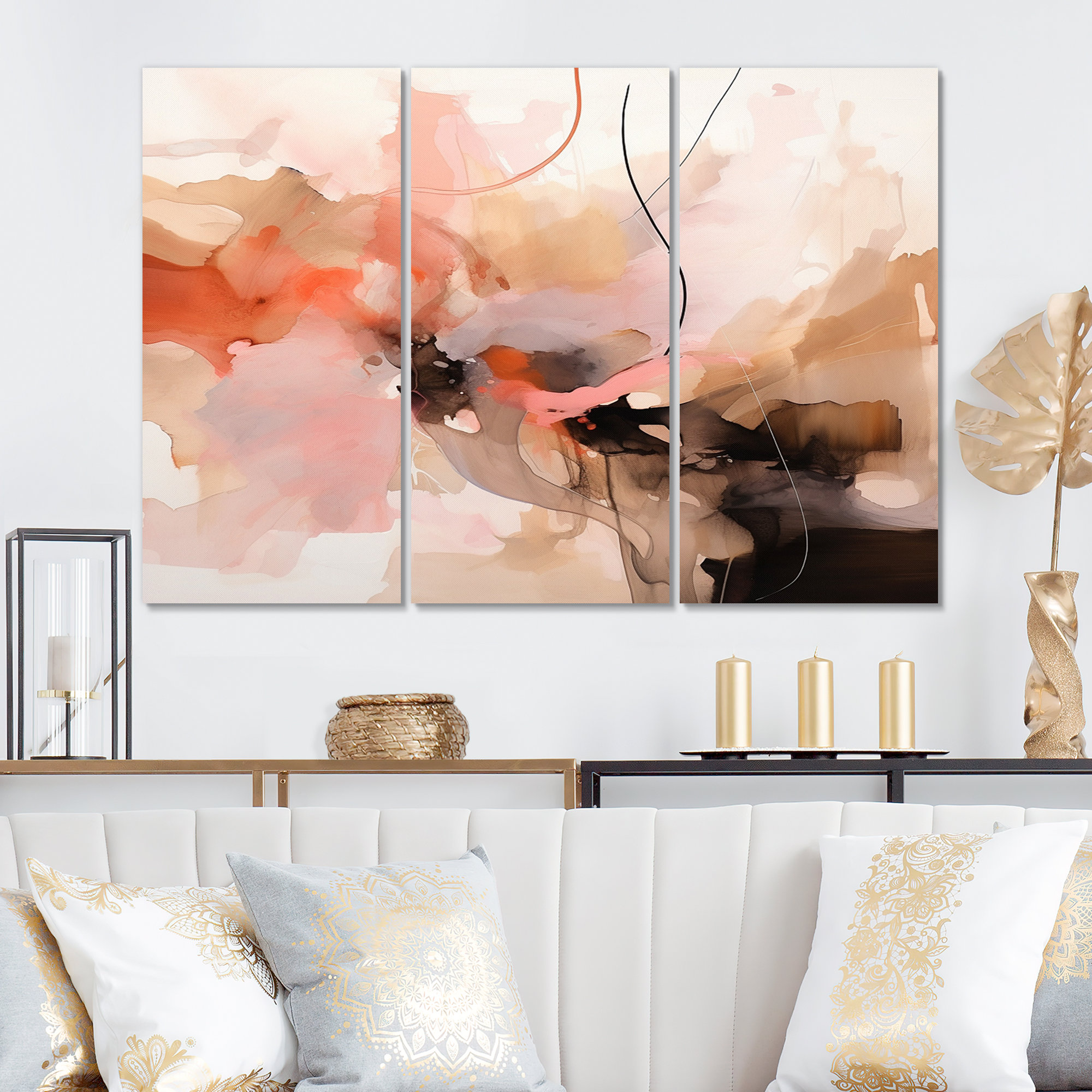 Ivy Bronx Distant Clouds Abricot Crush Infusion II On Canvas 3 Pieces ...