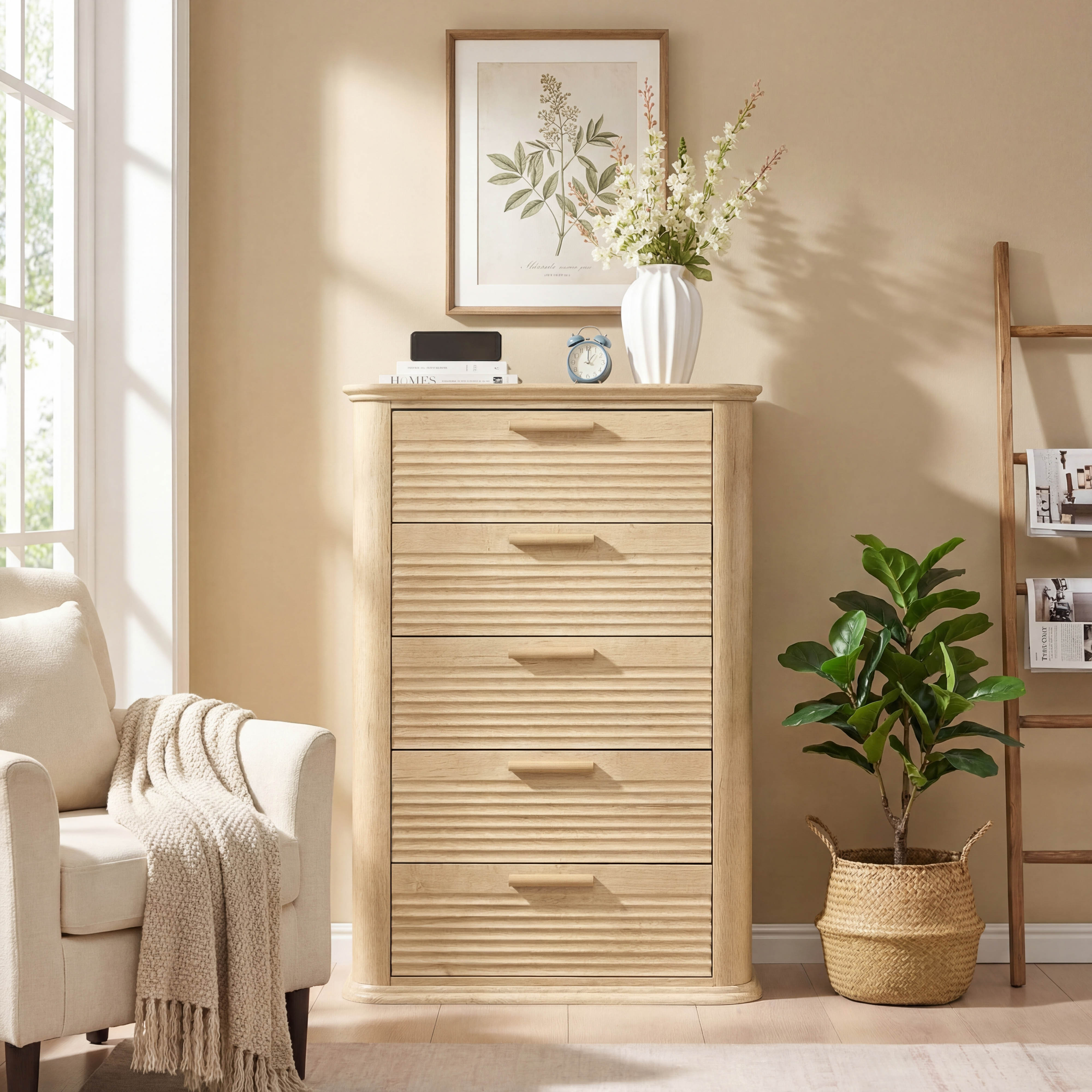 Latitude Run® 45 Inch Tall 5-Drawer Dresser with Curved Profile and ...
