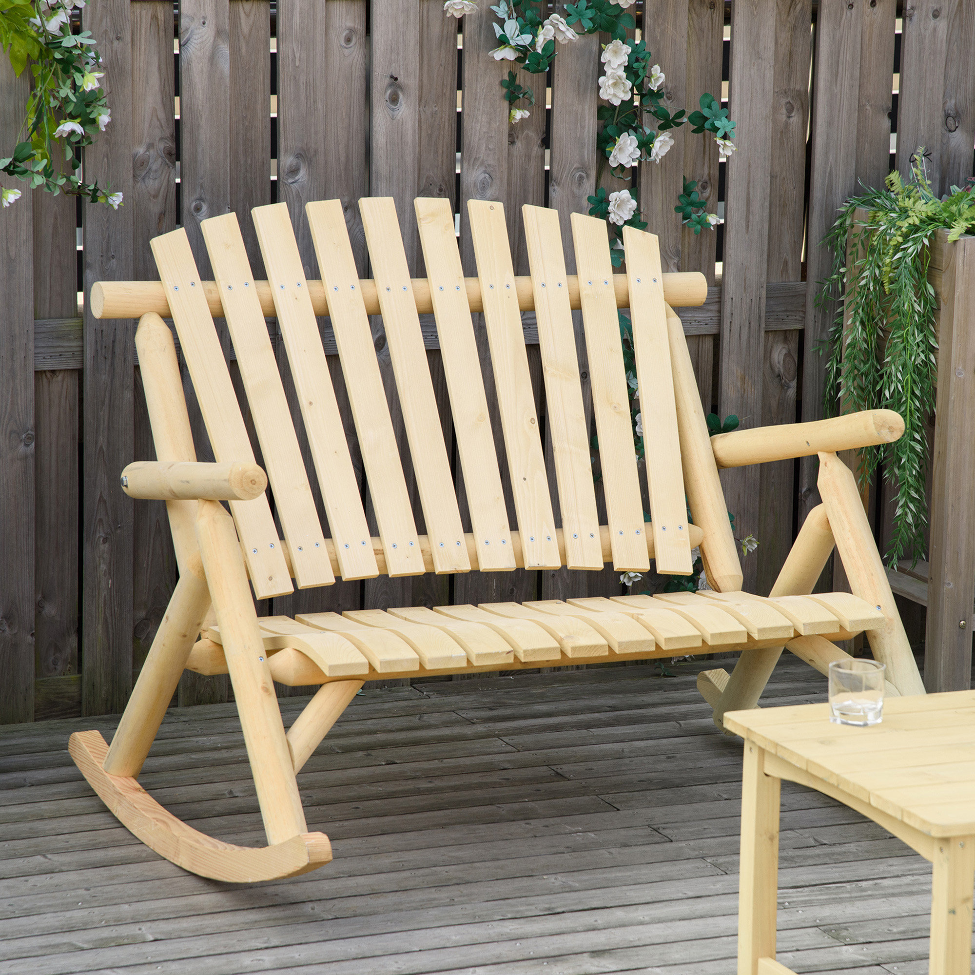Beachcrest Home Outdoor Wooden Rocking Chair, Double-Person Rustic ...