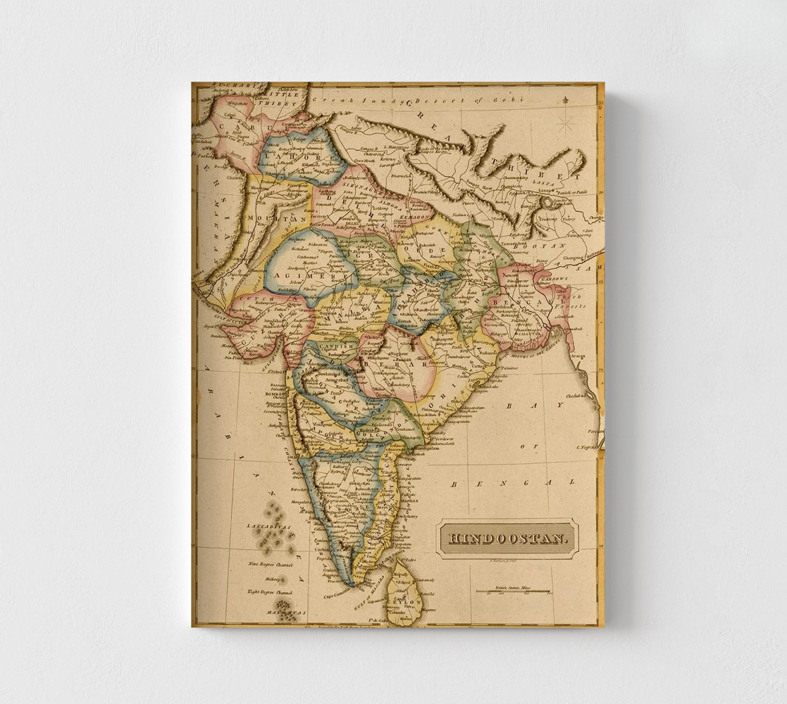 WeFrameArt Hindustan Hindoostan India 1817 By Vintage Maps, Indian Map ...
